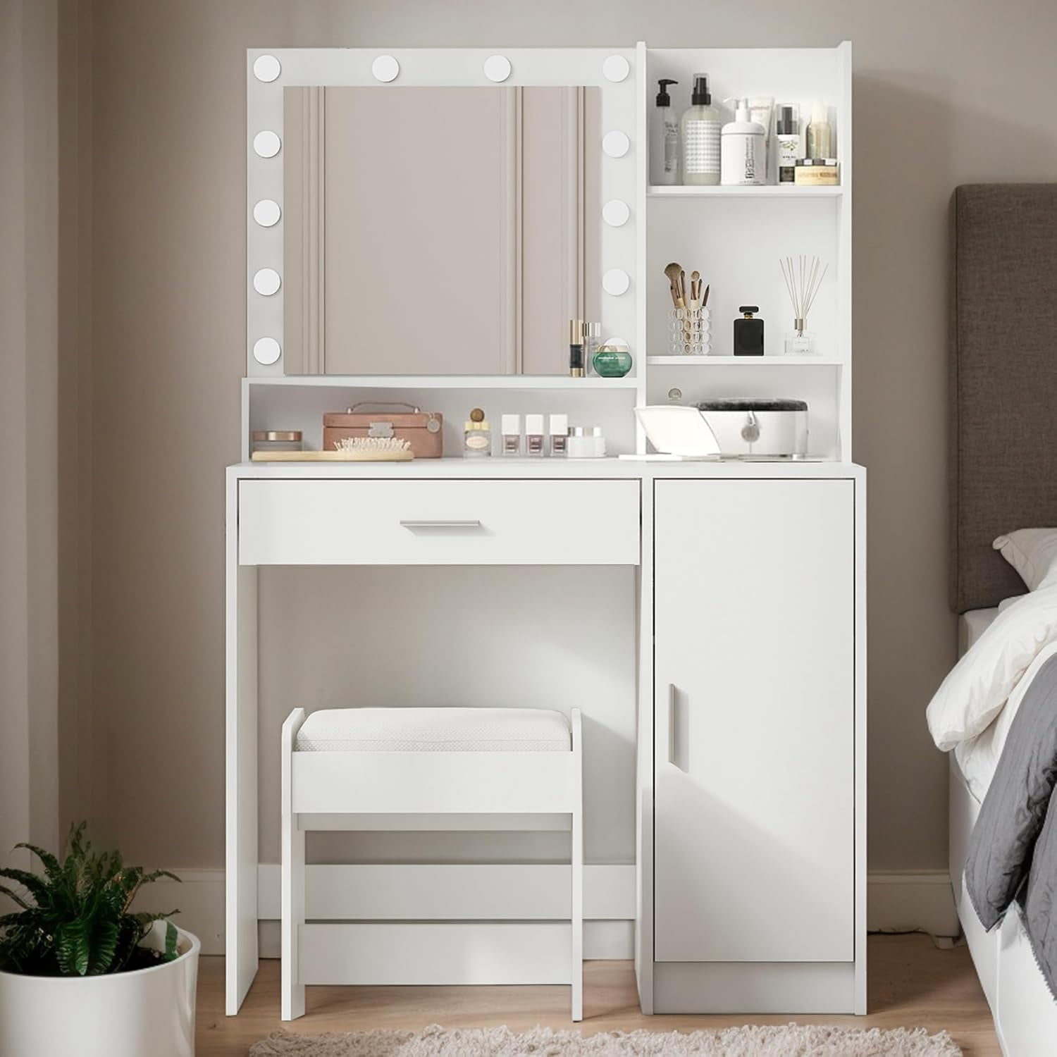 RFCUIBIJ Vanity Table with Mirror 2 Drawers and 3-Tier Storage Makeup ...