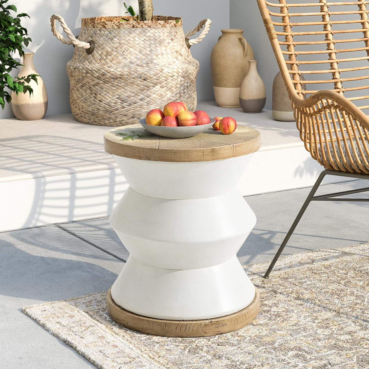 RFCUIBIJ White Outdoor Side Table 14" Concrete Side Table Accent Table ...