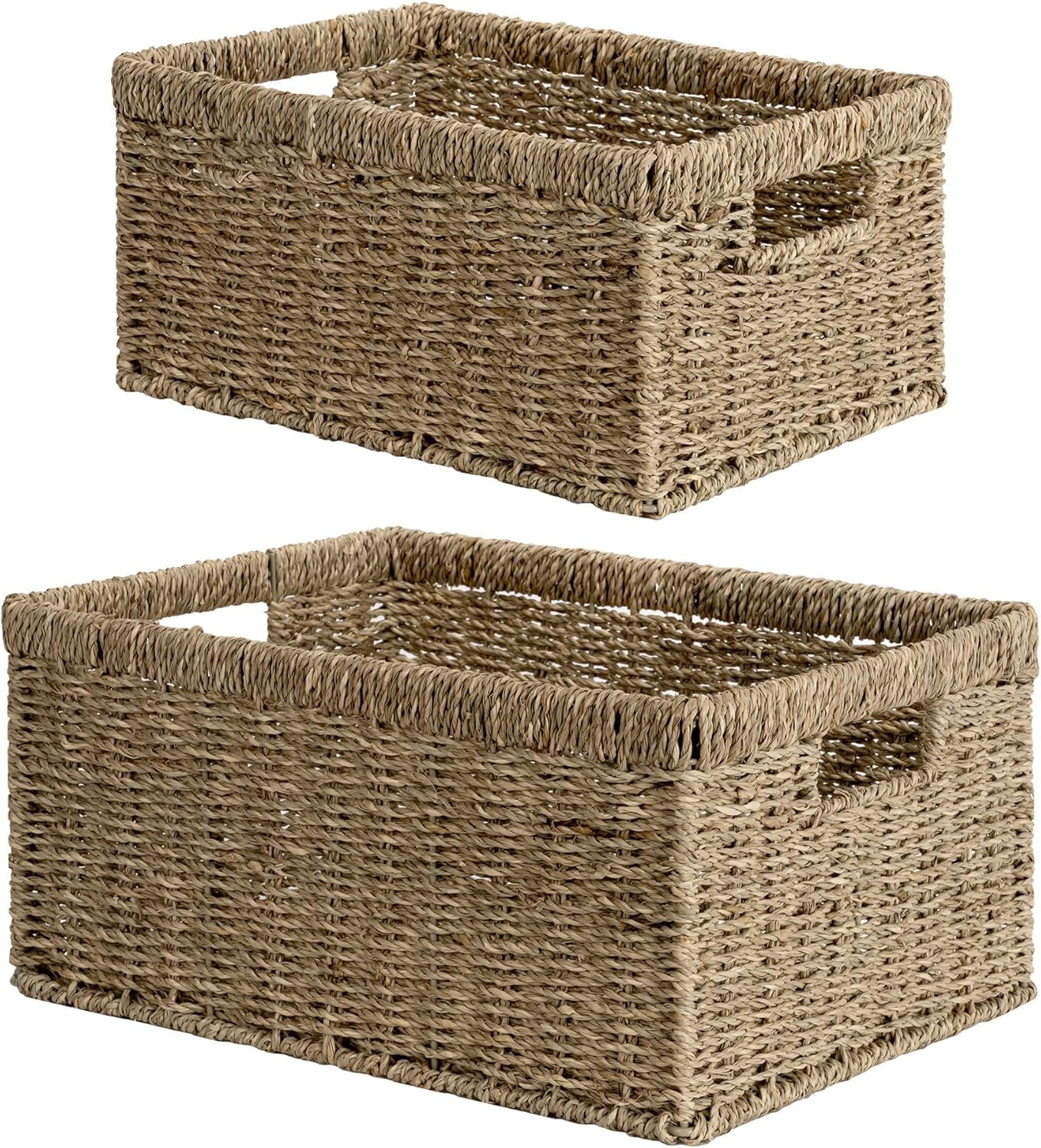 RFCUIBIJ Wicker Storage Baskets Water Hyacinth and Black Paper Rope ...