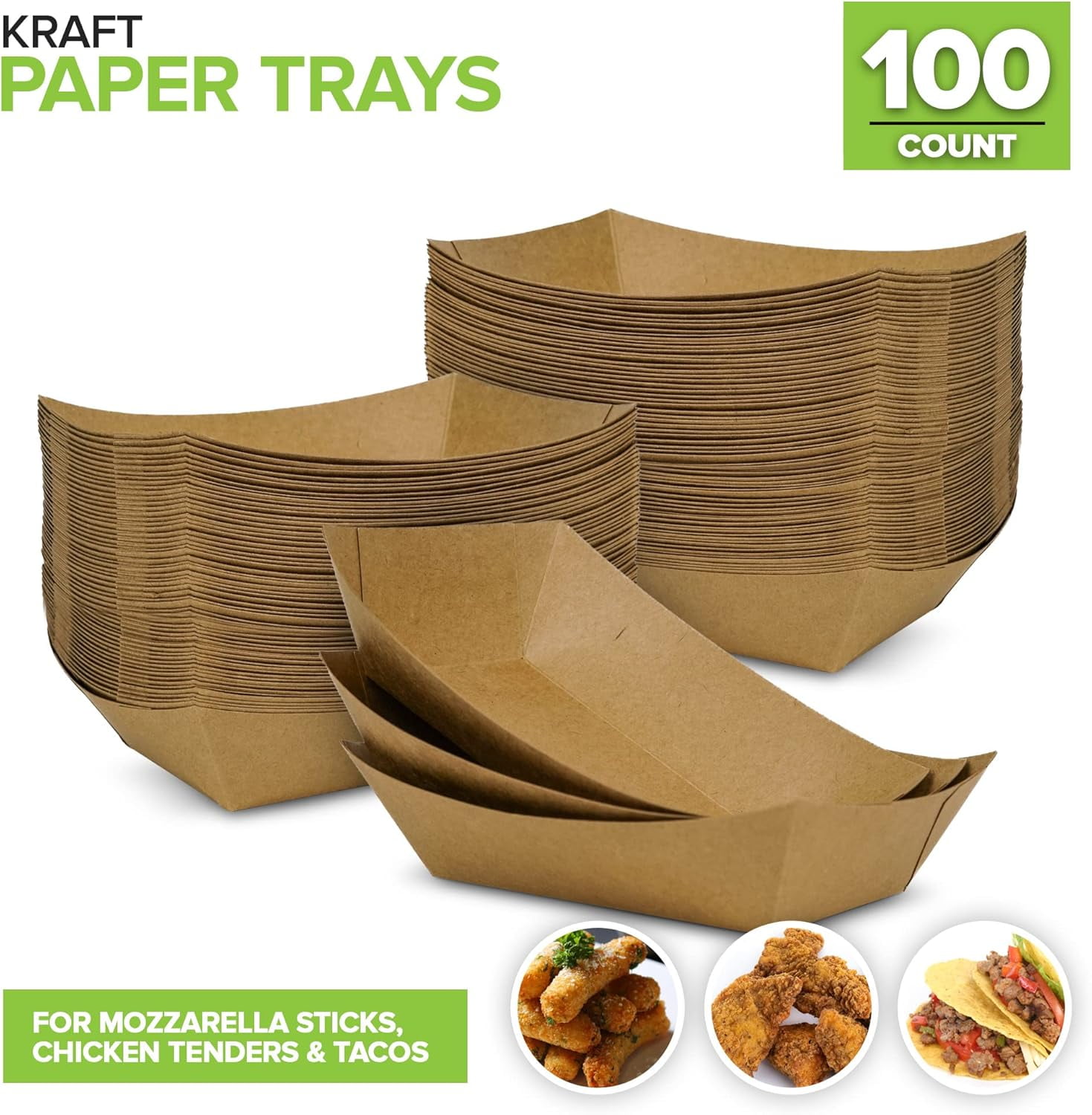RFGBRG-100 Pack 1-Lb Brown Kraft Paper Food Trays, Disposable ...