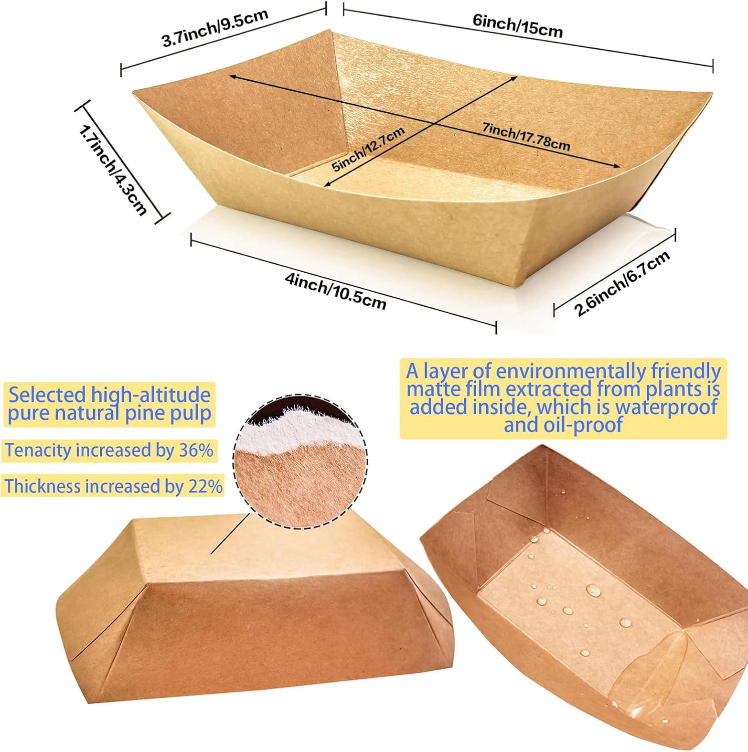 RFGBRG-100 Pack 2lb Paper Food Trays, Heavy-Duty Paper Food Boat ...