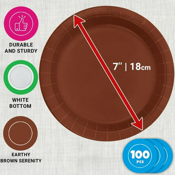 RFGBRG-100-Pack 7" Brown Paper Plates - Suitable for Parties & Desserts ...