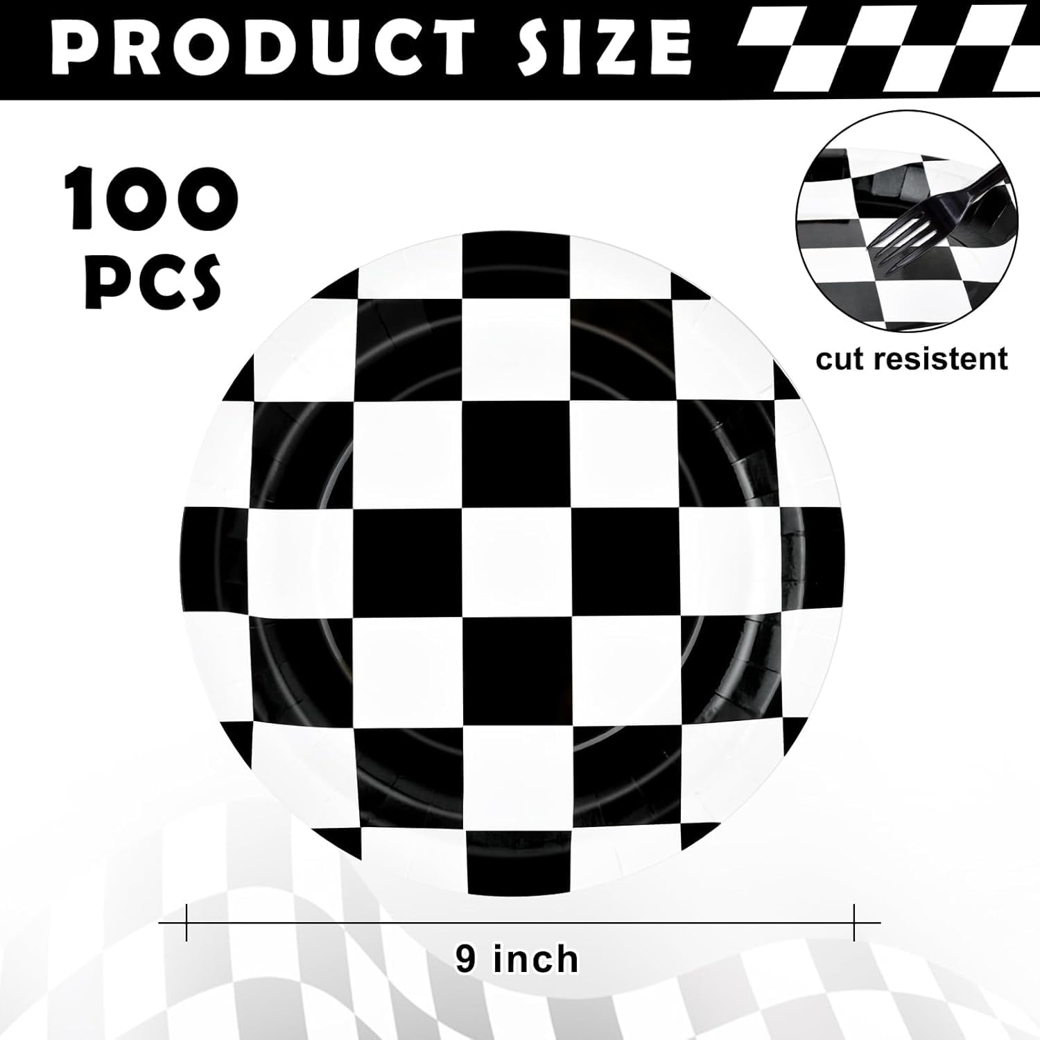 RFGBRG-100 Pack Race Car Paper Plates, 9" Black and White Checkered ...