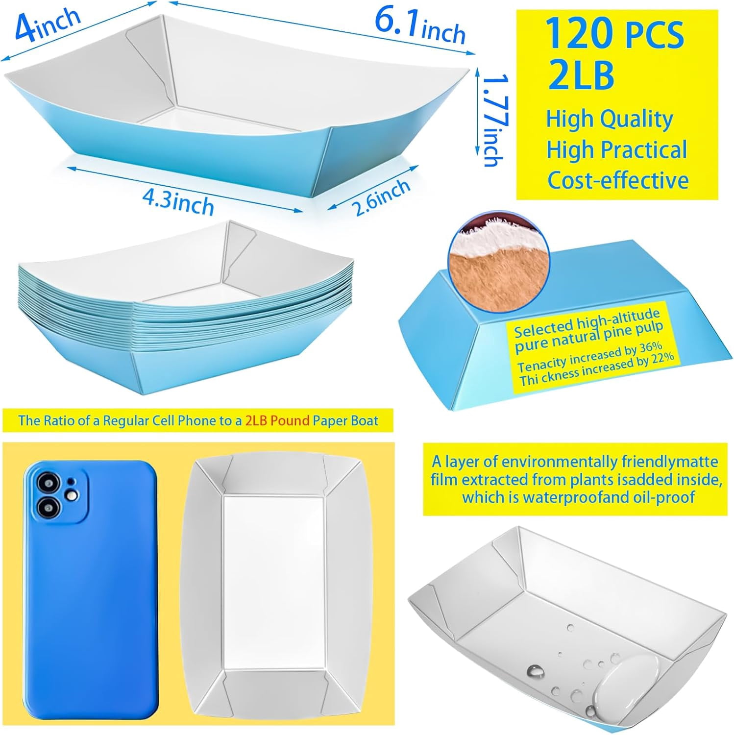 RFGBRG-120 Pack 2LB Colorful Paper Food Boat Trays Disposable Paper ...