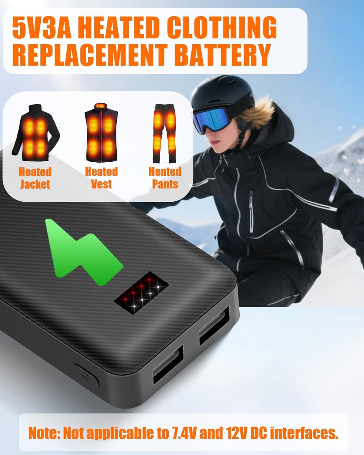 RFGBRG-16000mAh Battery Pack for Heated Vest Jacket Coat Pants and ...