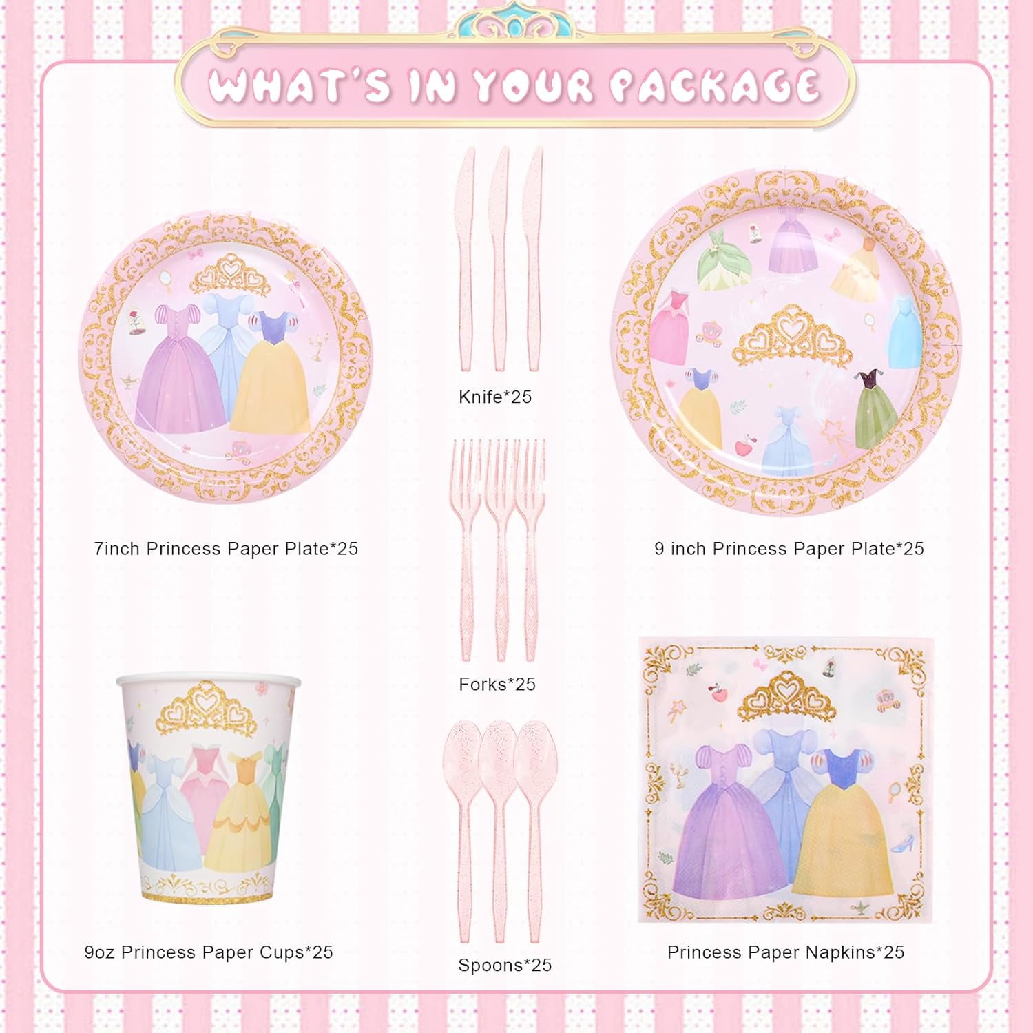 RFGBRG-175Pcs Princess Paper Plates Napkins, Princess Themed Birthday ...