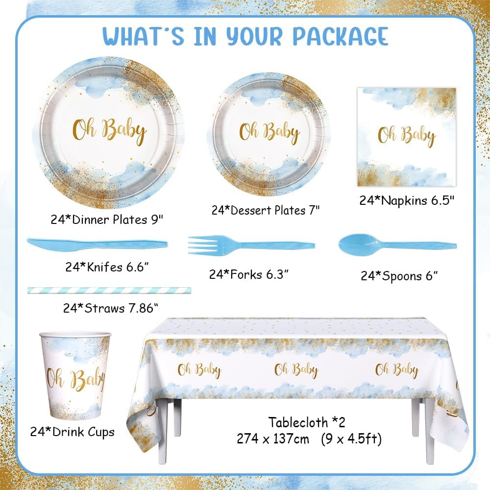 RFGBRG-194 PCS Baby Shower Decorations Boy Blue Baby Shower Paper ...