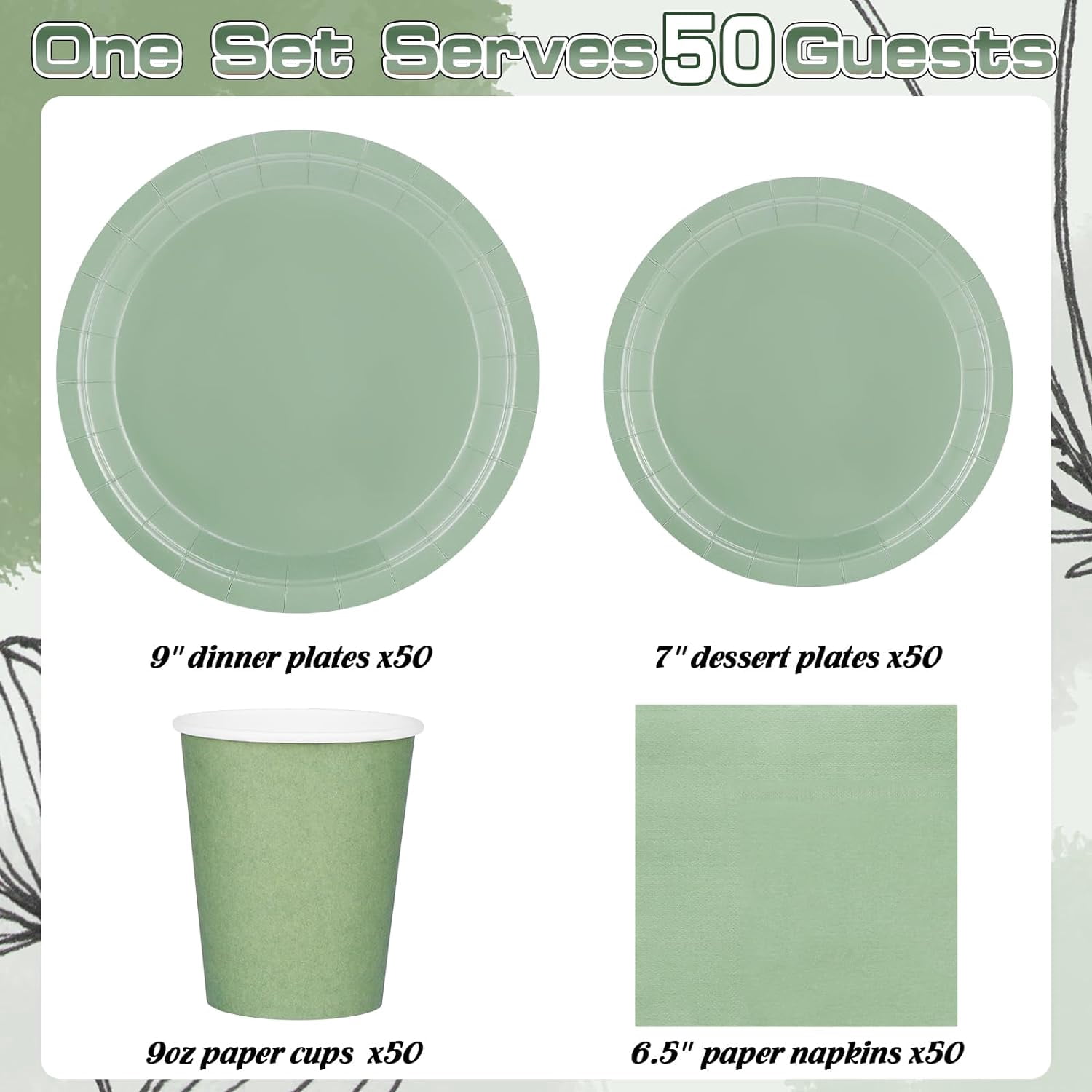 RFGBRG-200PCS Party Supplies Paper Plates Set for Party with 50Guests 7 ...