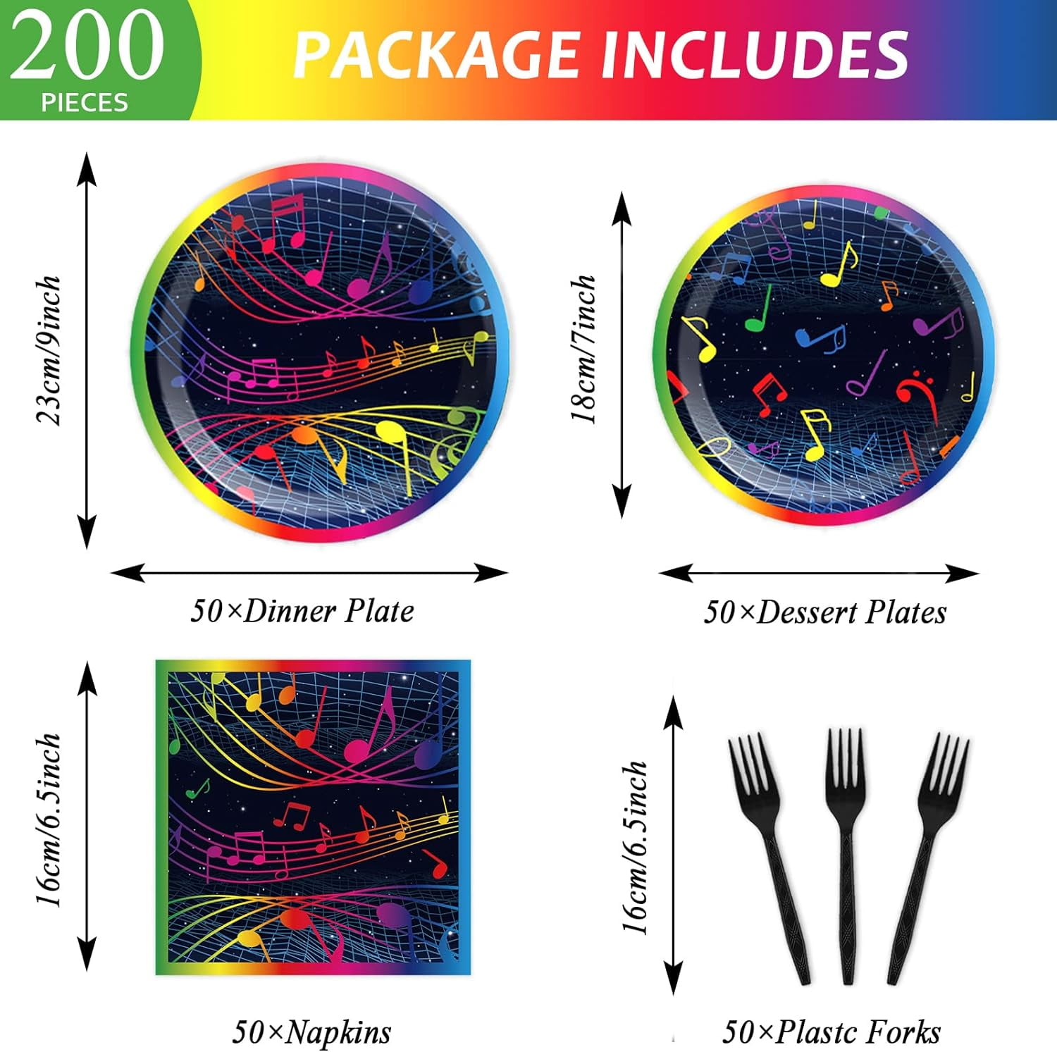 RFGBRG-50 Guests Music Birthday Decorations Music Plates and Napkins ...