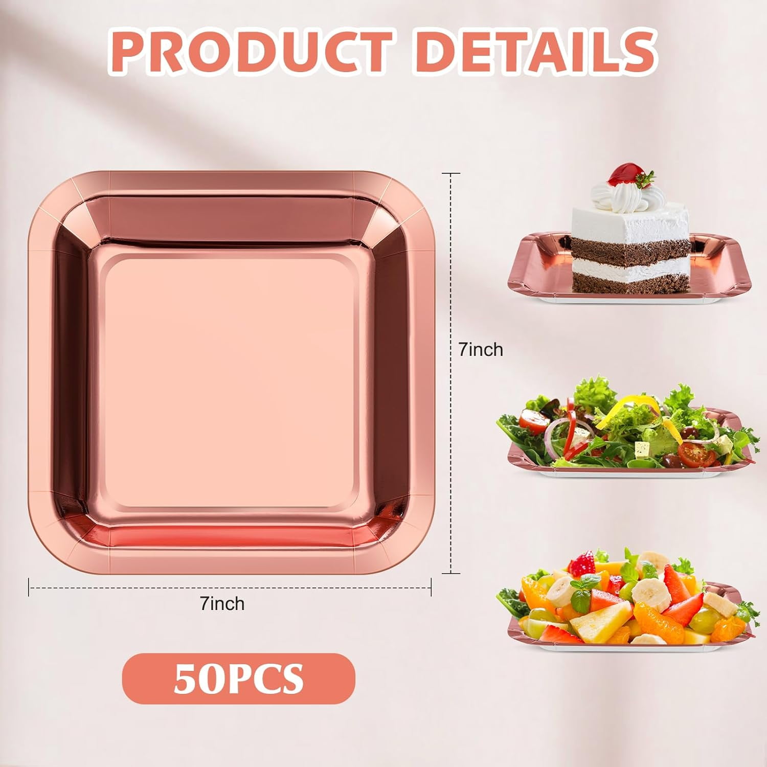 RFGBRG-50 Pack 7 Inch Paper Square Plates Appetizer Disposable Cake ...