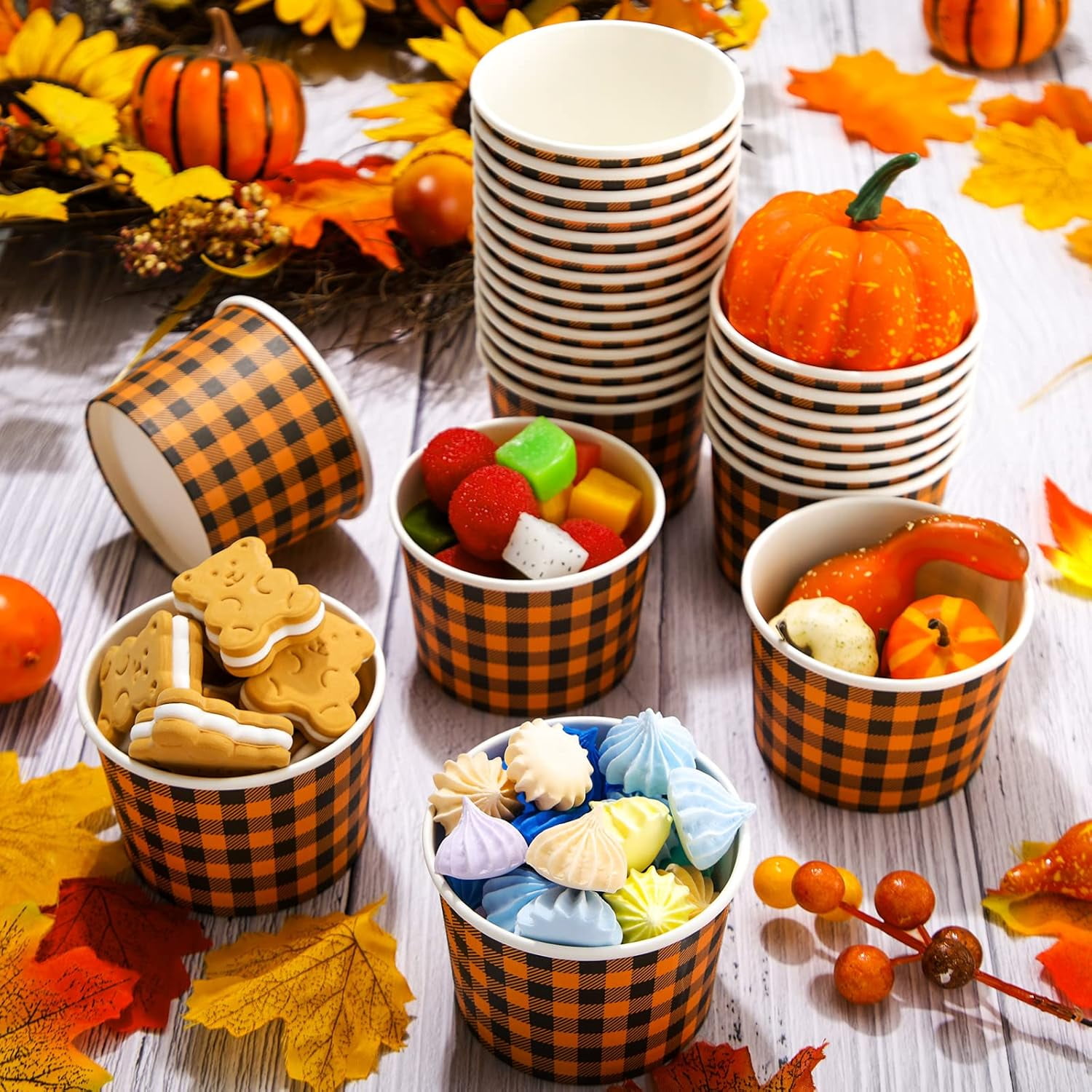 RFGBRG-50 Pack 9 oz Fall Soup Bowls Disposable Paper Cups Fall Themed ...