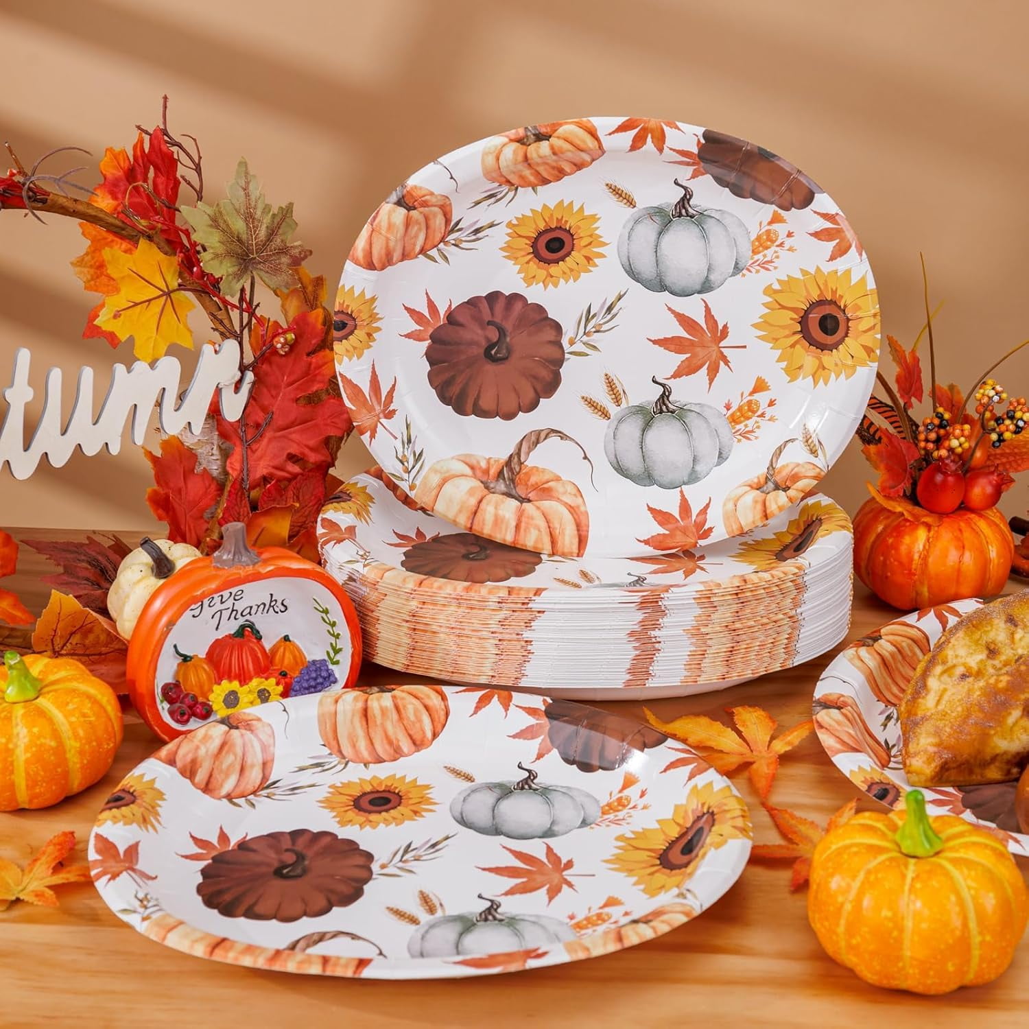 RFGBRG-50 Pack Fall Oval Paper Plates - 10" x 12" Pumpkin and Maple ...