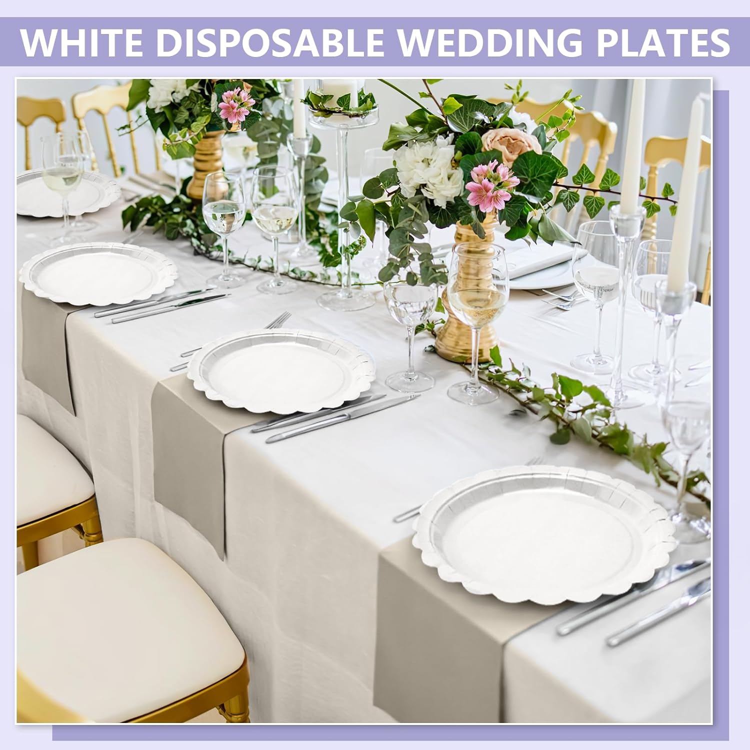 RFGBRG-50 Pcs White Paper Plates 9 Inch Disposable Scalloped Dinner ...