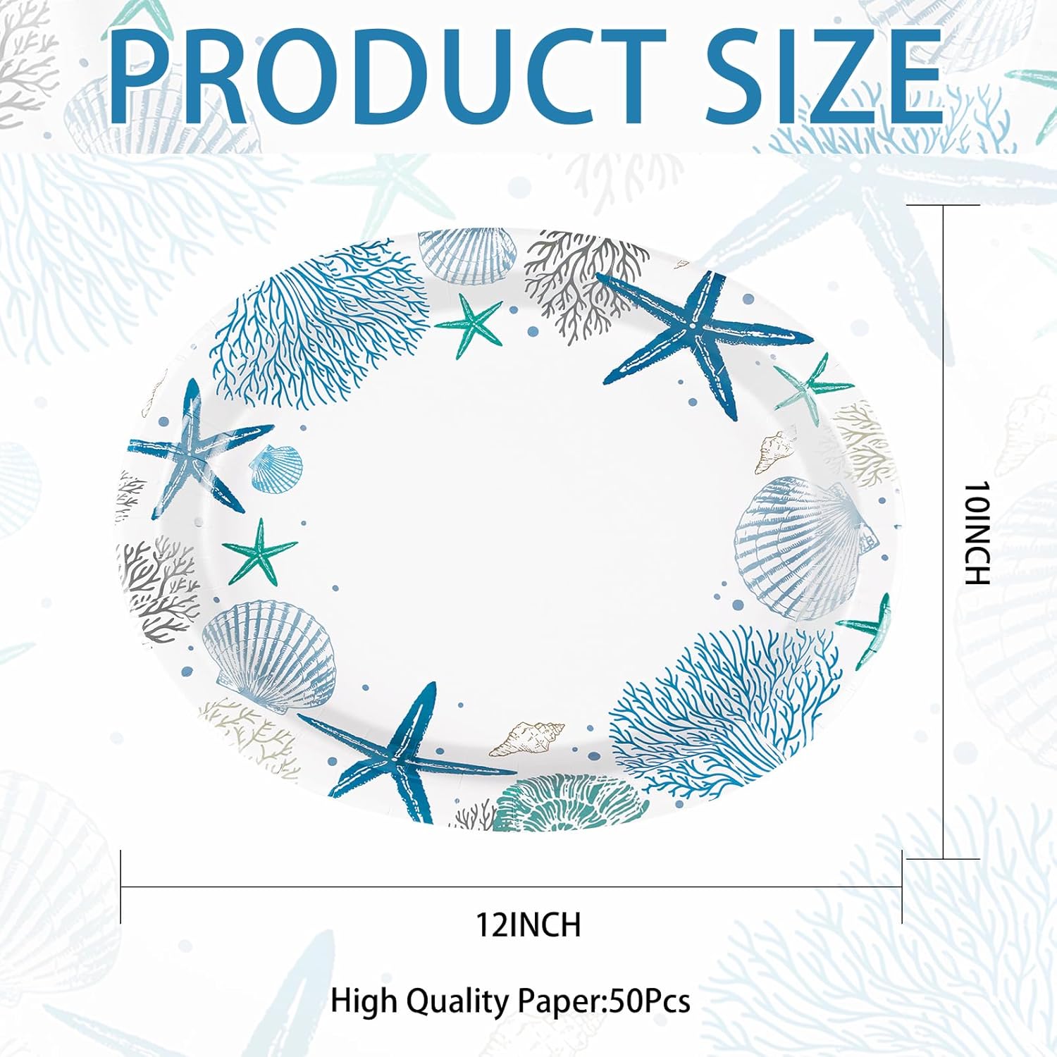 RFGBRG-50Pcs Ocean Oval Paper Plates 10" x 12" Large Disposable Heavy ...