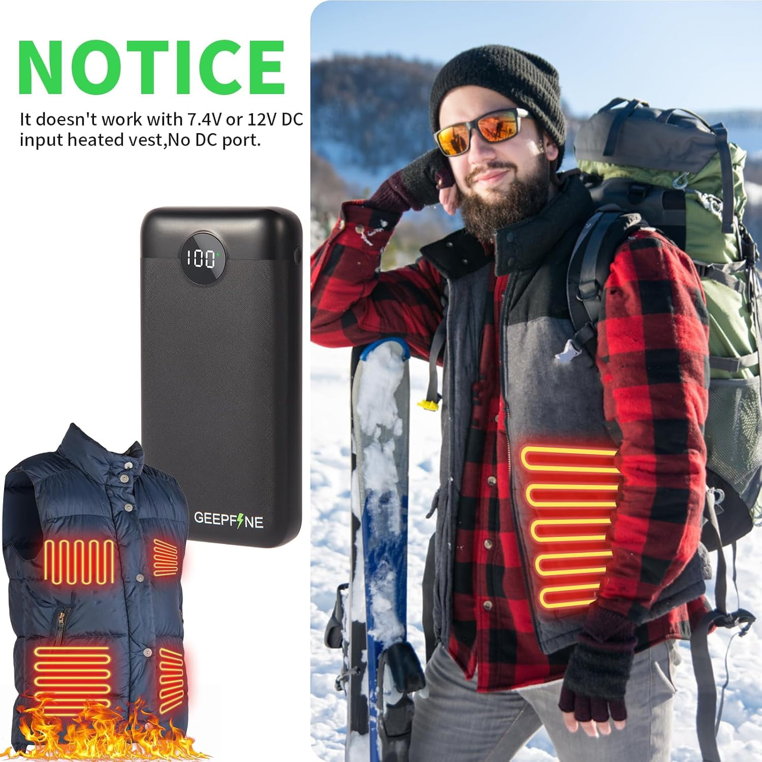 RFGBRG-5V 2A/3A Power Bank Battery Pack for Heated Vest,20000mah ...