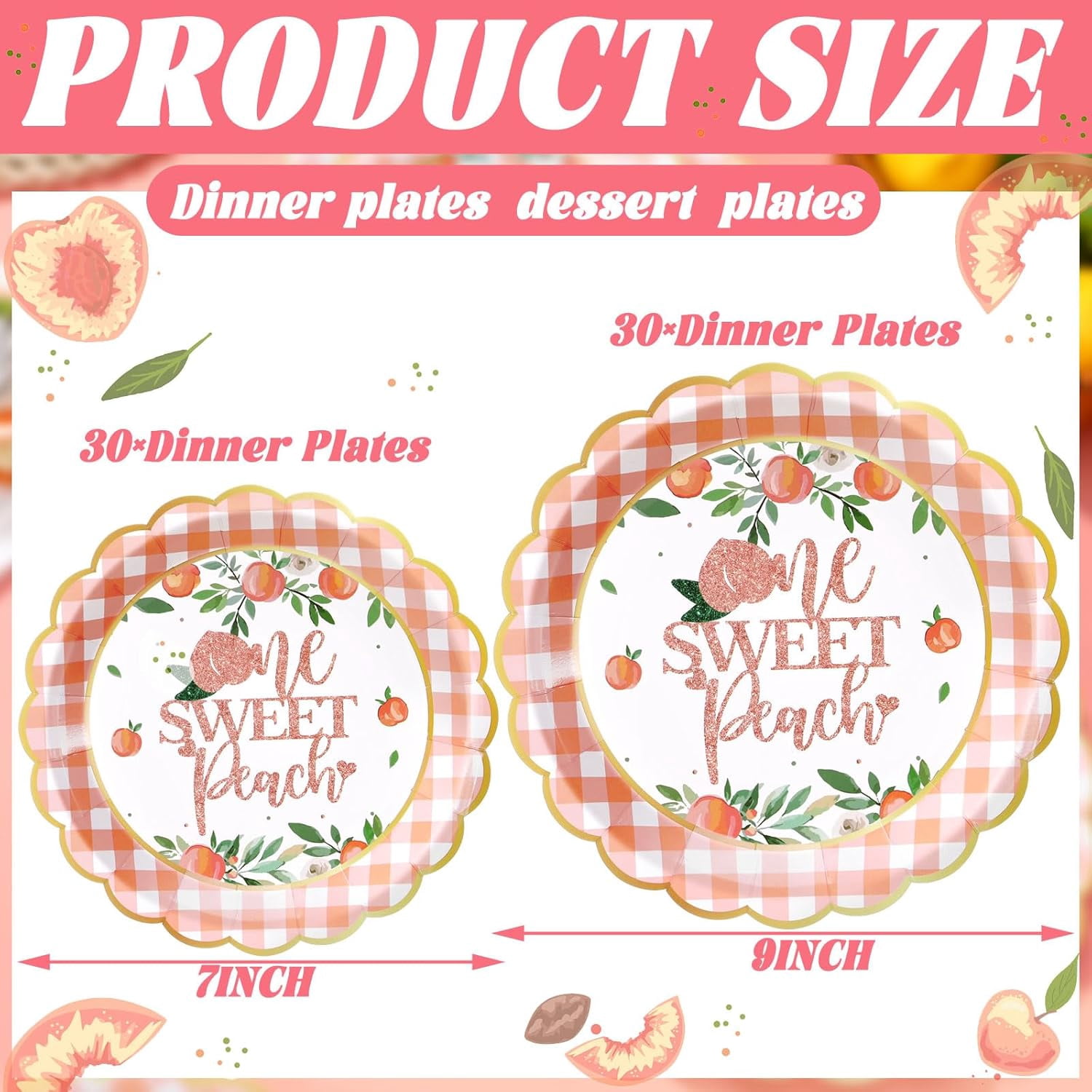 RFGBRG-60 Pcs One Sweet Peach 1st Birthday Decorations Paper Peach ...