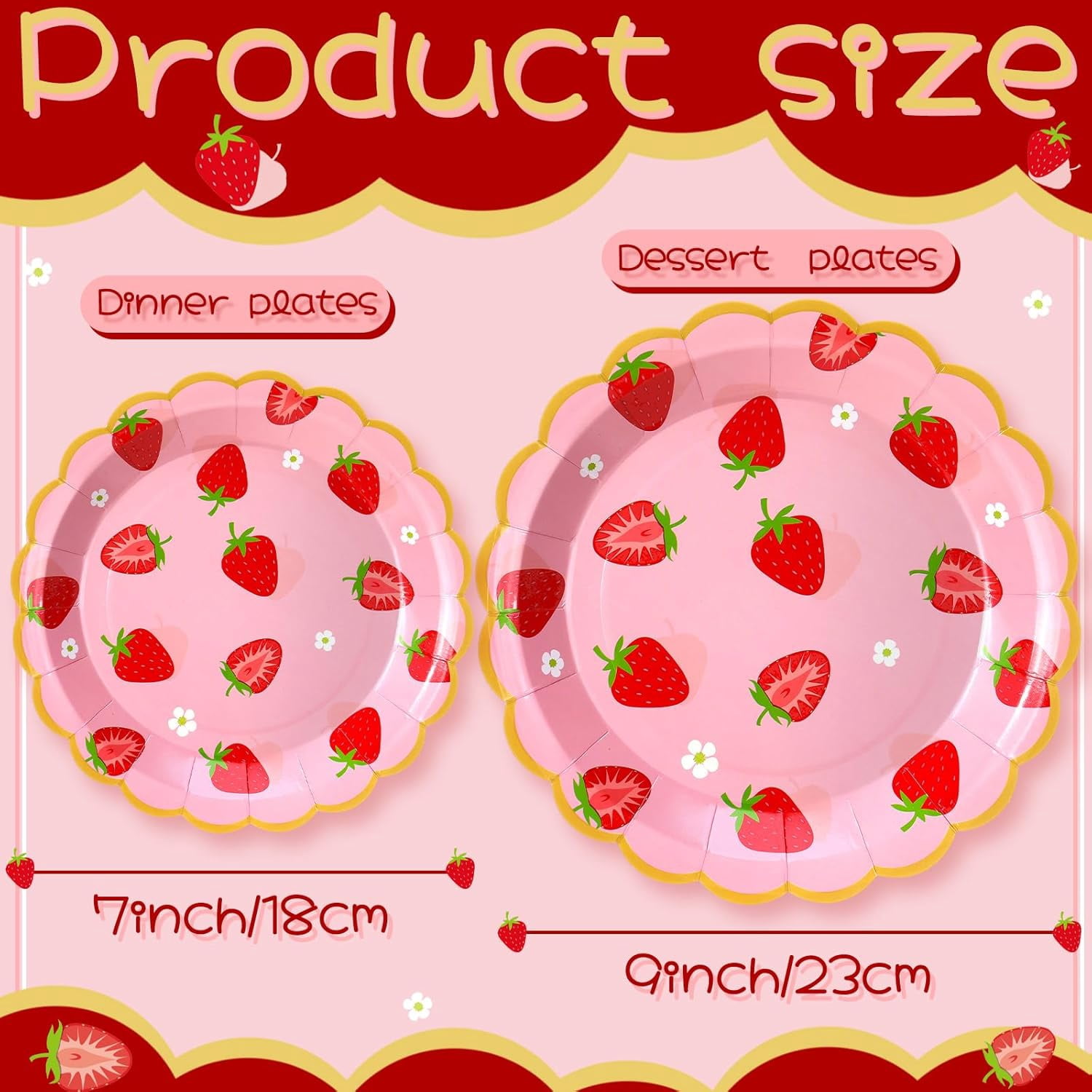 RFGBRG-60 Pcs Paper Strawberry Plates Berry First Birthday Disposable ...