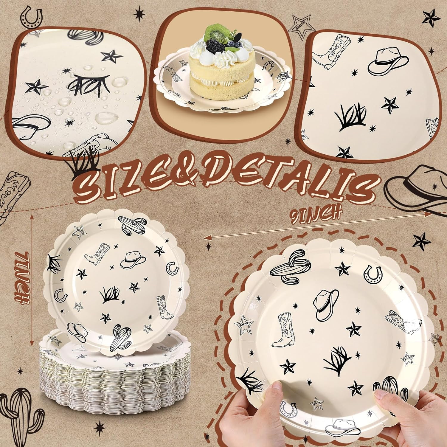 RFGBRG-60 Pcs Western Paper Plates Cowboy Party Plates Rodeo ...