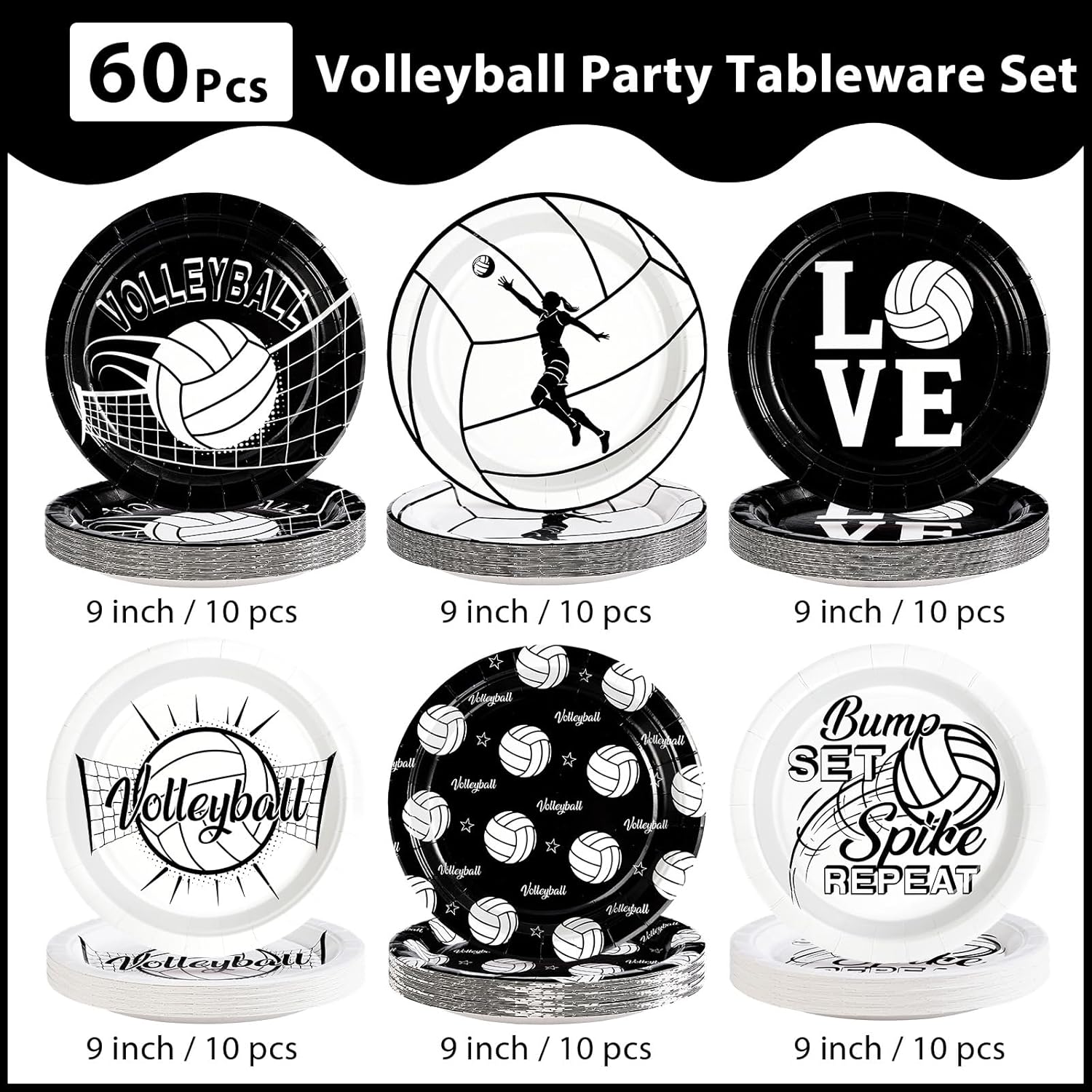 RFGBRG-60Pcs Volleyball Plates 9\u201d Disposable Volleyball Party ...