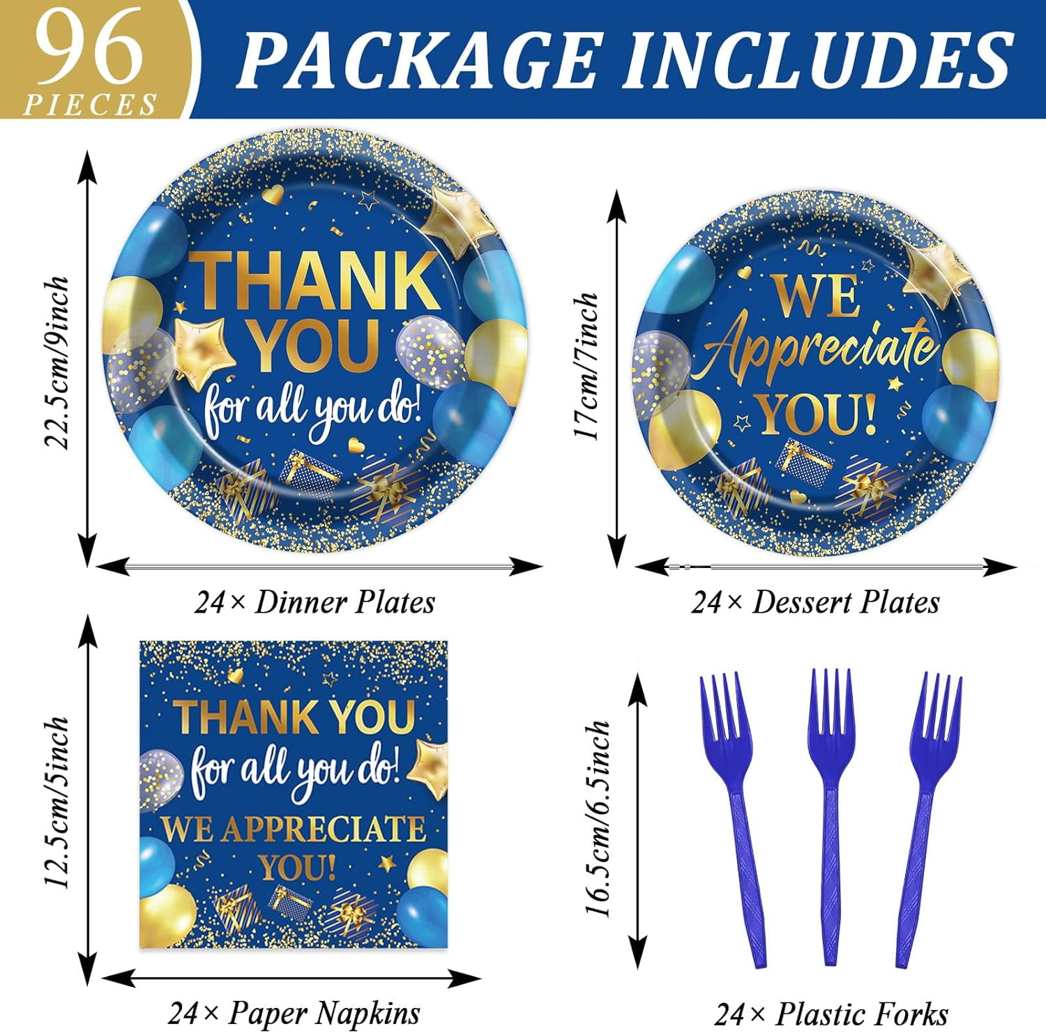 RFGBRG-96Pcs We Appreciate You Plates and Napkins Thank You for All You ...