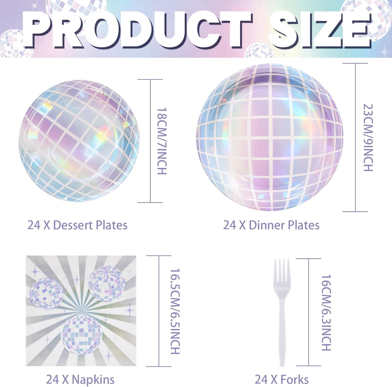 RFGBRG-96Pcs Disco Party Decorations Disco Ball Plates and Napkins ...
