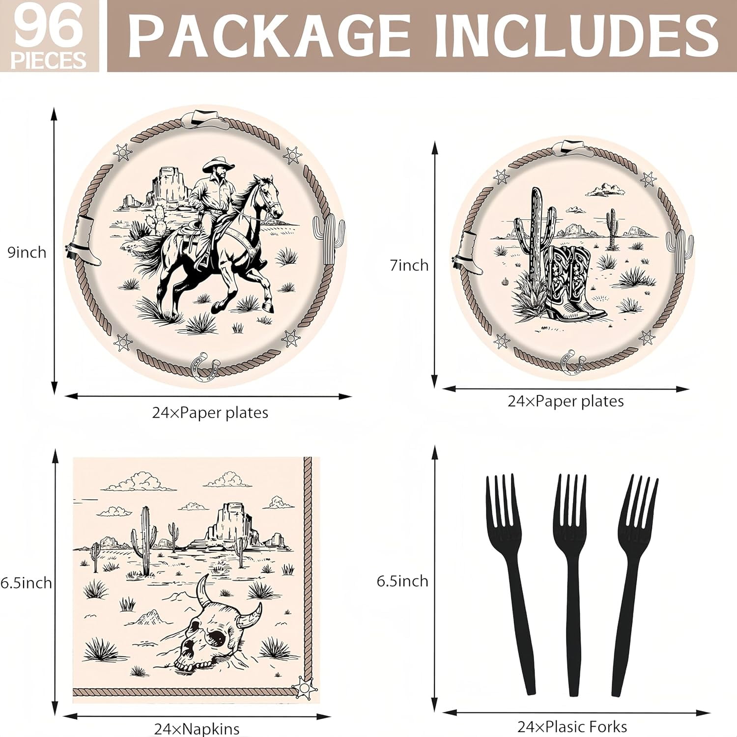 RFGBRG-96Pcs Western Cowboy Plates and Napkins Wild West Cowboy Party ...