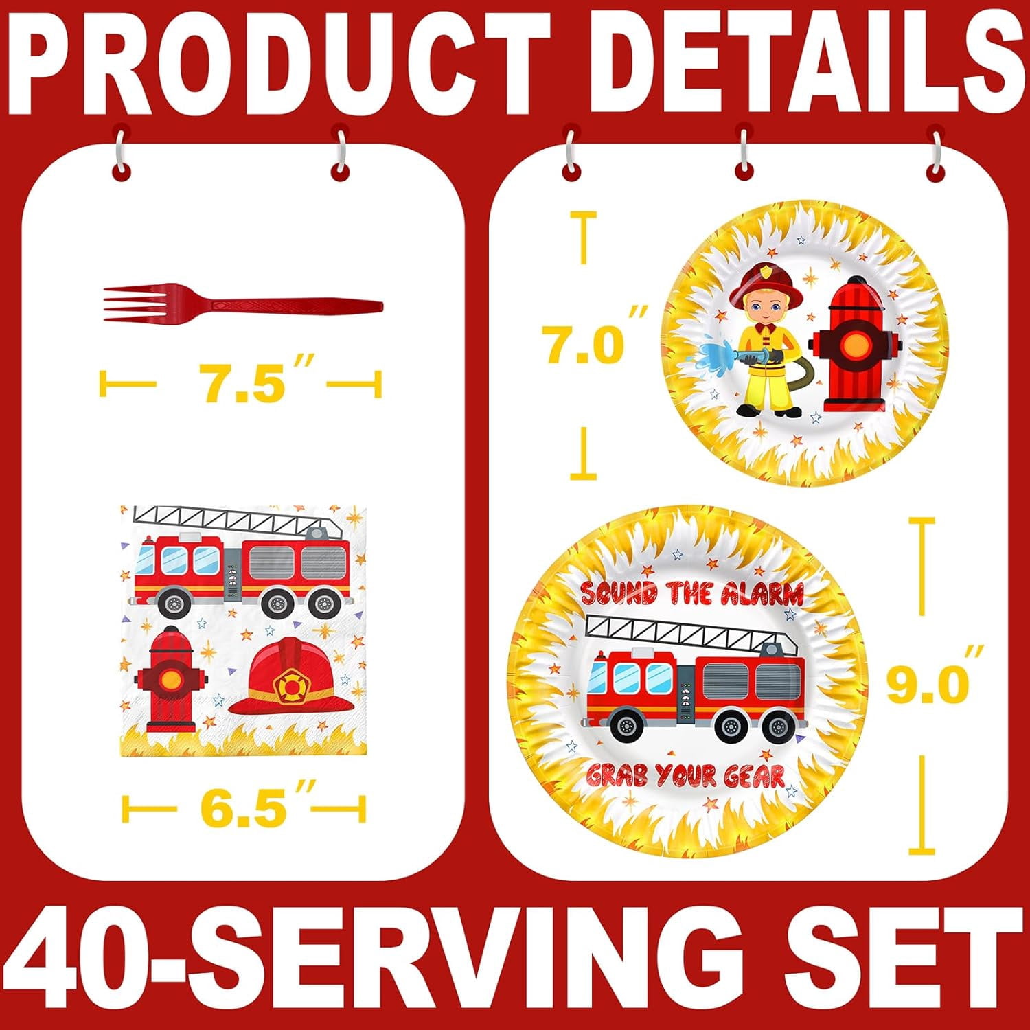 RFGBRG-Firetruck Party Decorations - Firefighter Party Plates and ...
