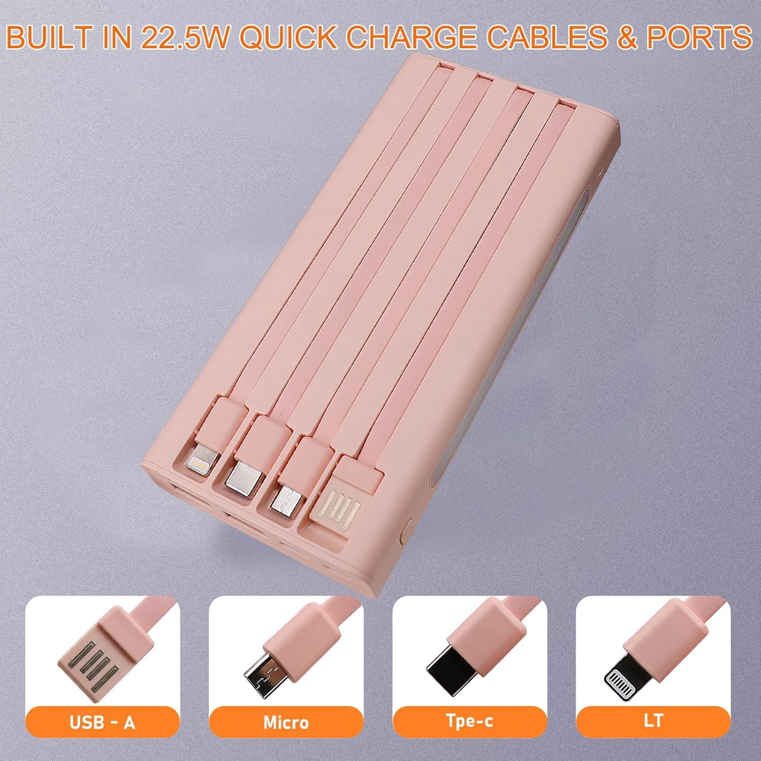 RFGBRG-Portable Charger with Built in Cables,10000mAh Power Bank with ...