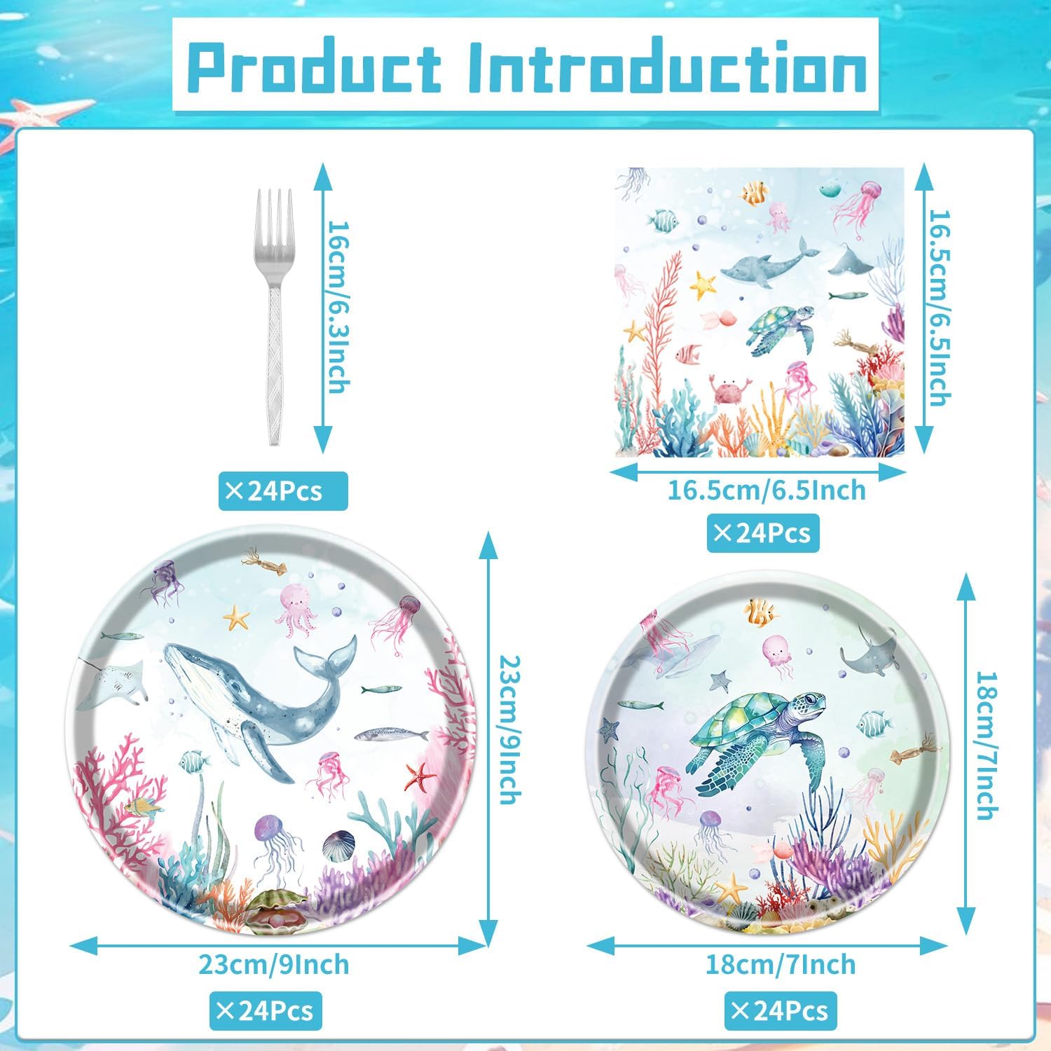 RFGBRG-Under the Sea Party Decorations, 96PCS Ocean Themed Party Plates ...