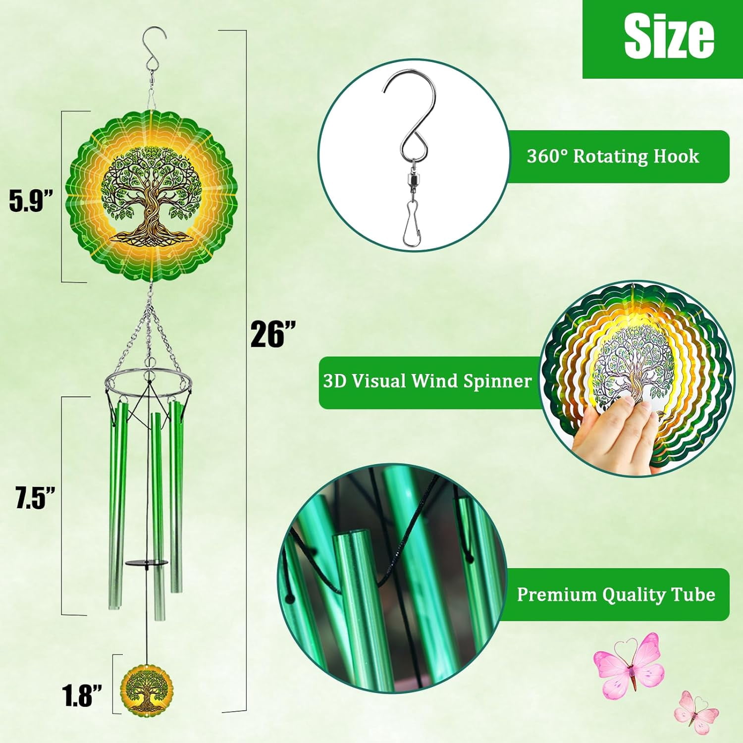 RFGBRG-Wind Chimes with Tree of Life 3D display Wind Spinner for ...