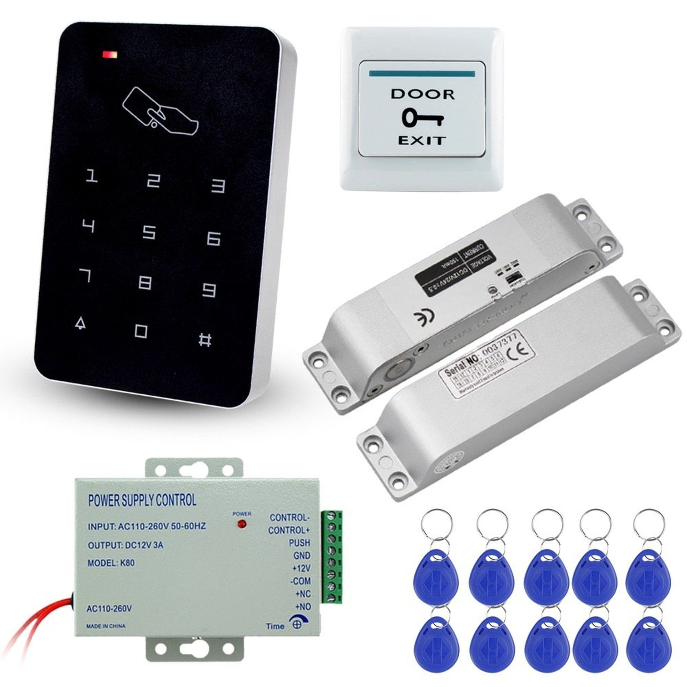 RFID Access Control Keypad Kit with Electric Lock and ID Key Cards ...