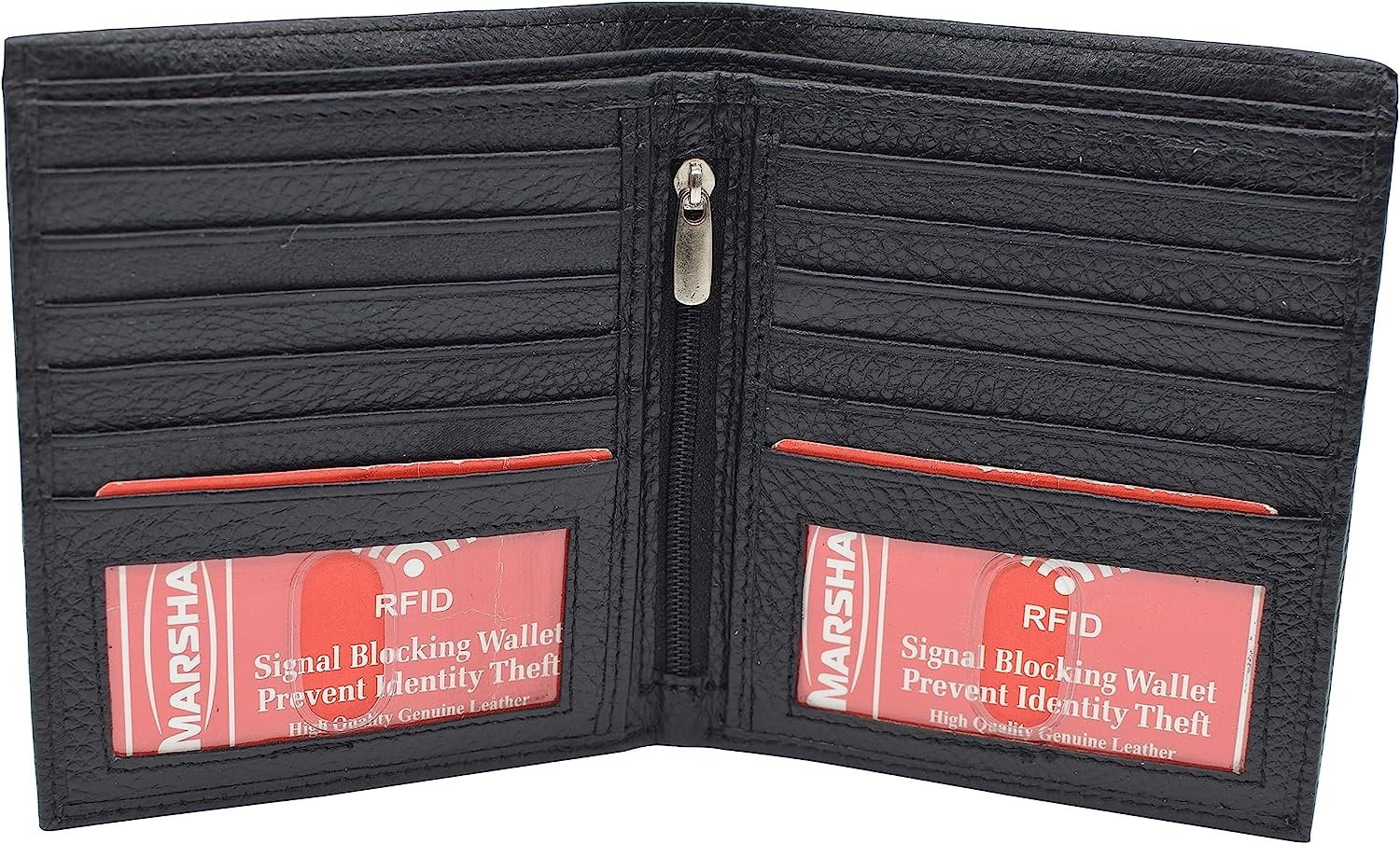 RFID Blocking Bifold Hipster Credit Card 2 ID Wallet Genuine Cowhide ...