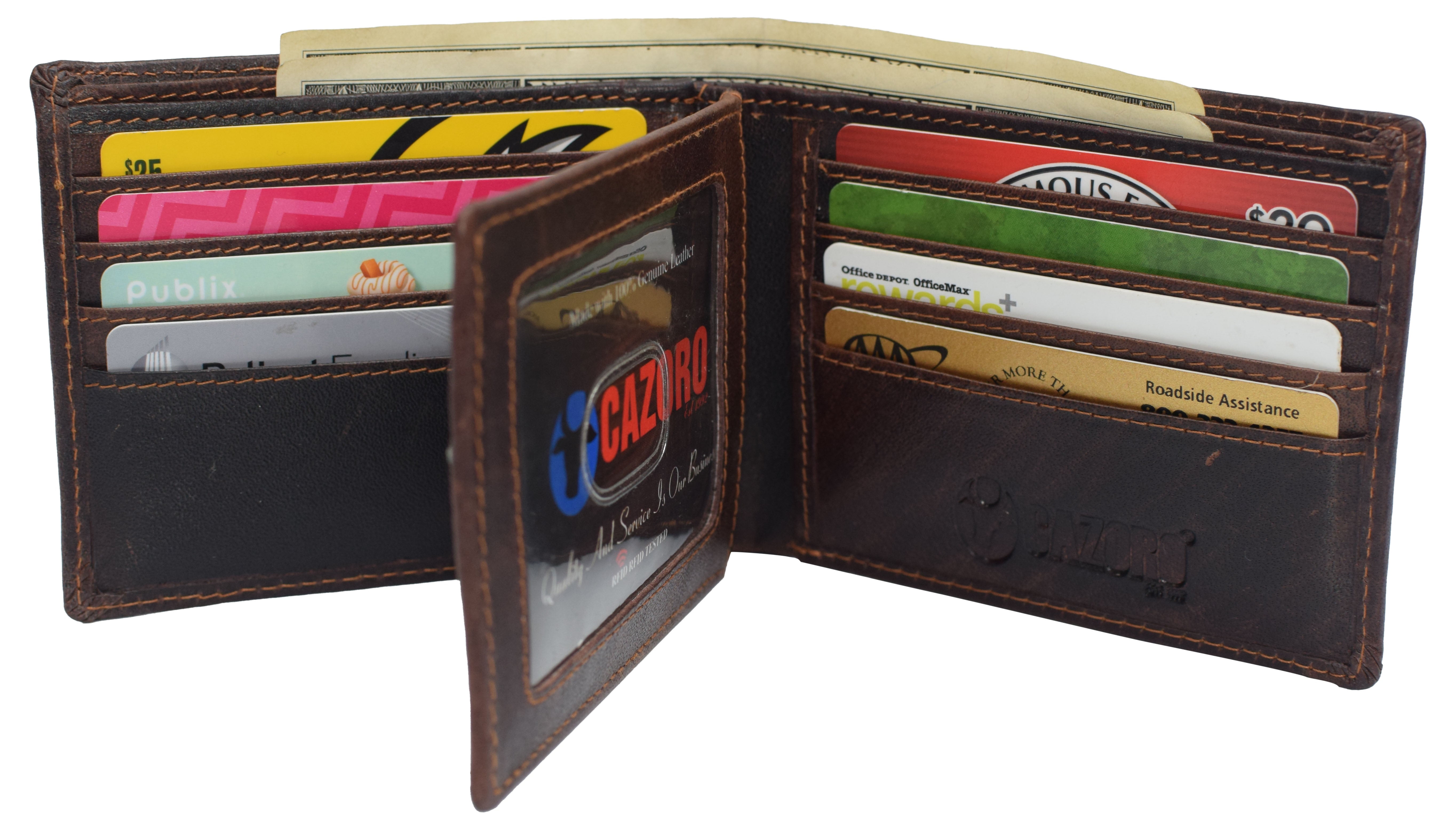RFID Blocking Bifold Vintage Buffalo Leather Wallet For Men with Center ...