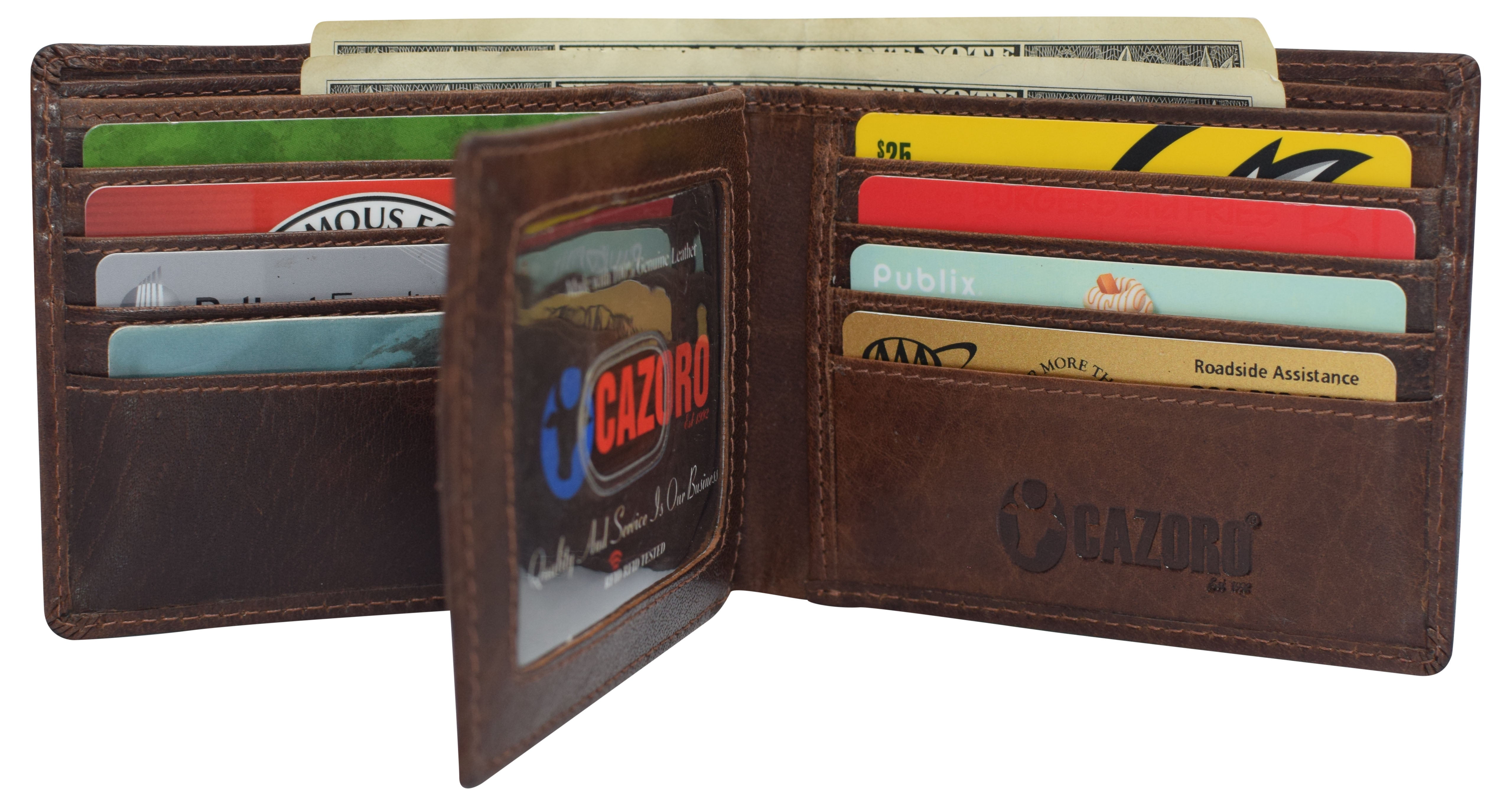 RFID Blocking Bifold Vintage Buffalo Leather Wallet For Men with Center ...