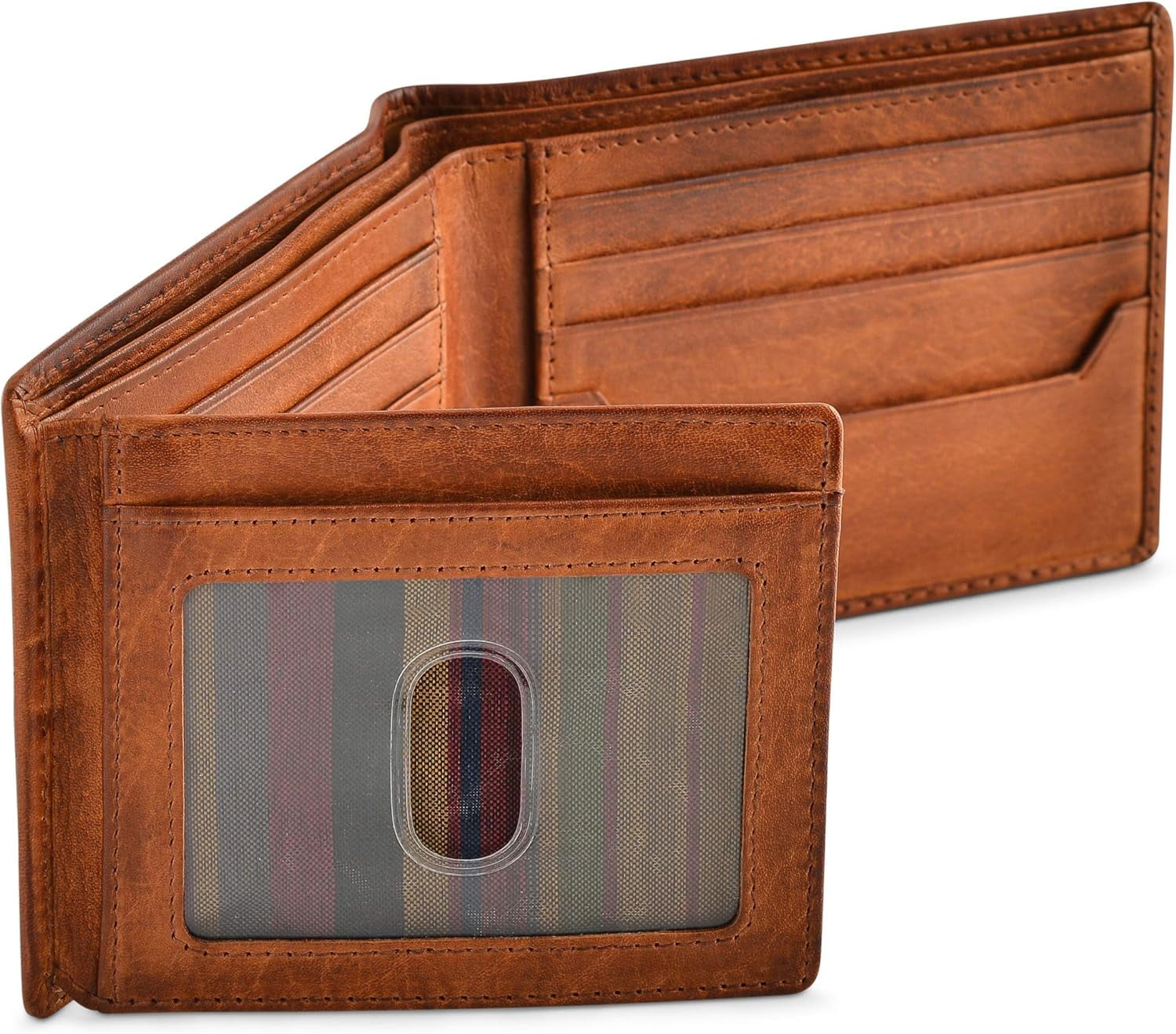 RFID Blocking Bifold Wallets for Men, Brown Full Grain Leather Credit ...