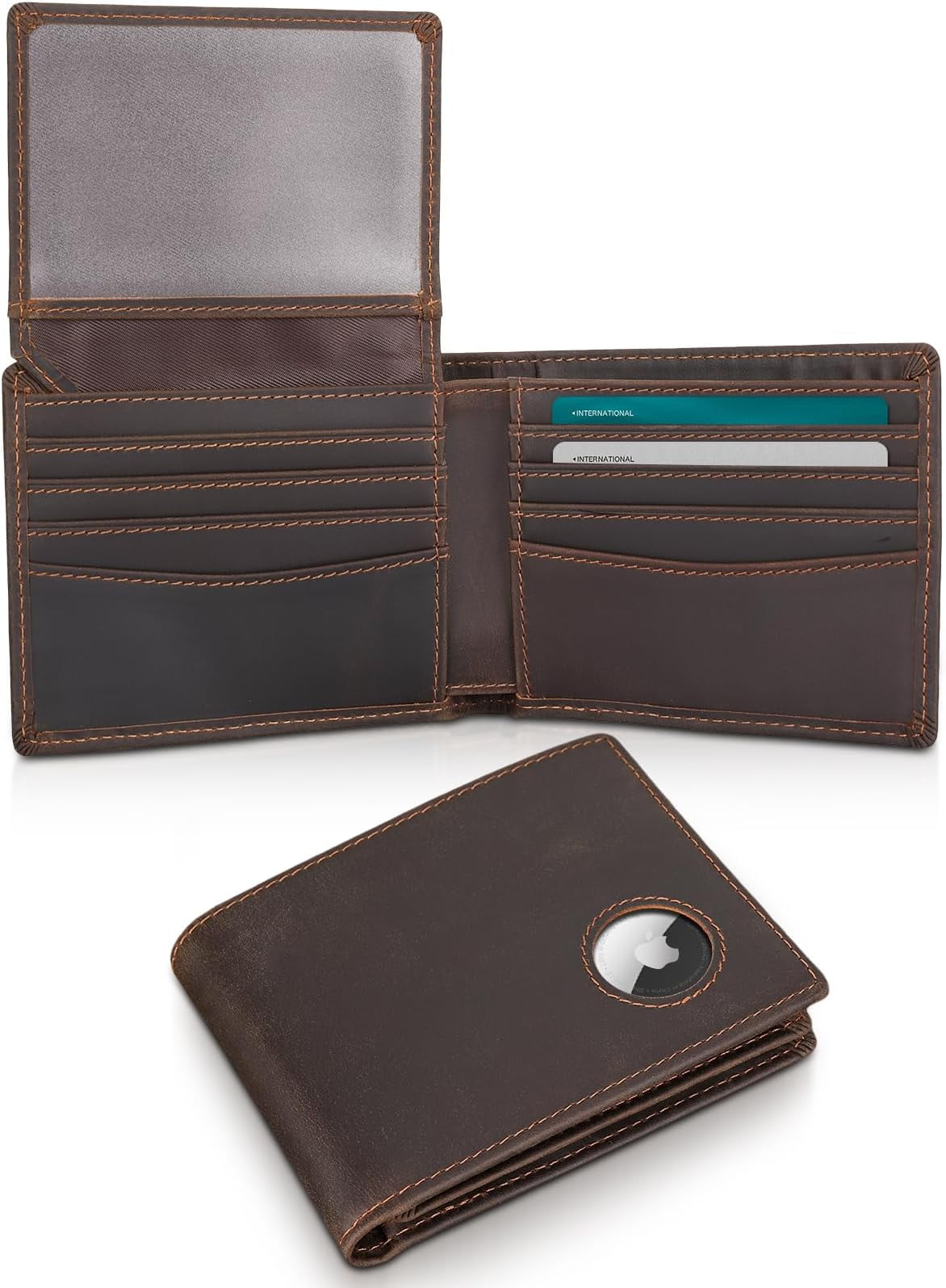 RFID Blocking Cowhide Leather Bifold Wallet For Men with 2 ID Windows ...