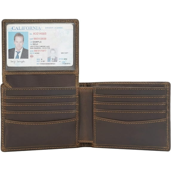 RFID Blocking Cowhide Leather Bifold Wallet For Men with 2 ID Windows ...