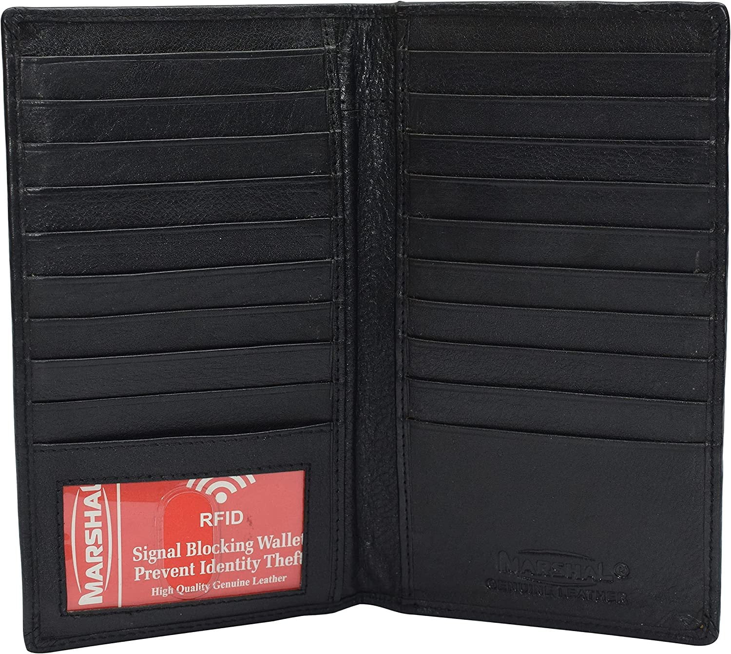 RFID Blocking Cowhide Leather Men's Long ID Credit Card Security Wallet ...