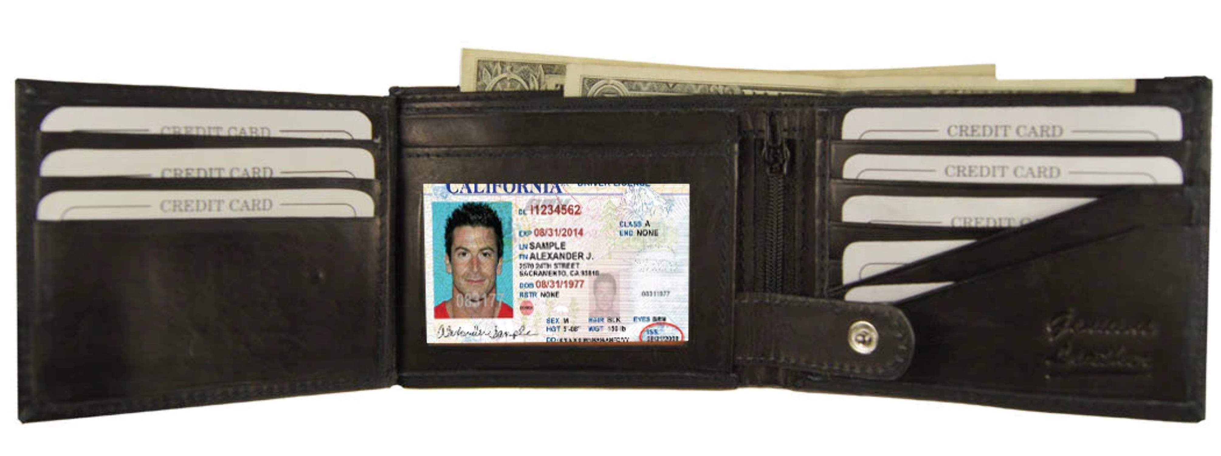 RFID Blocking Genuine Leather Bifold Wallet ID Card Center Out Card ...