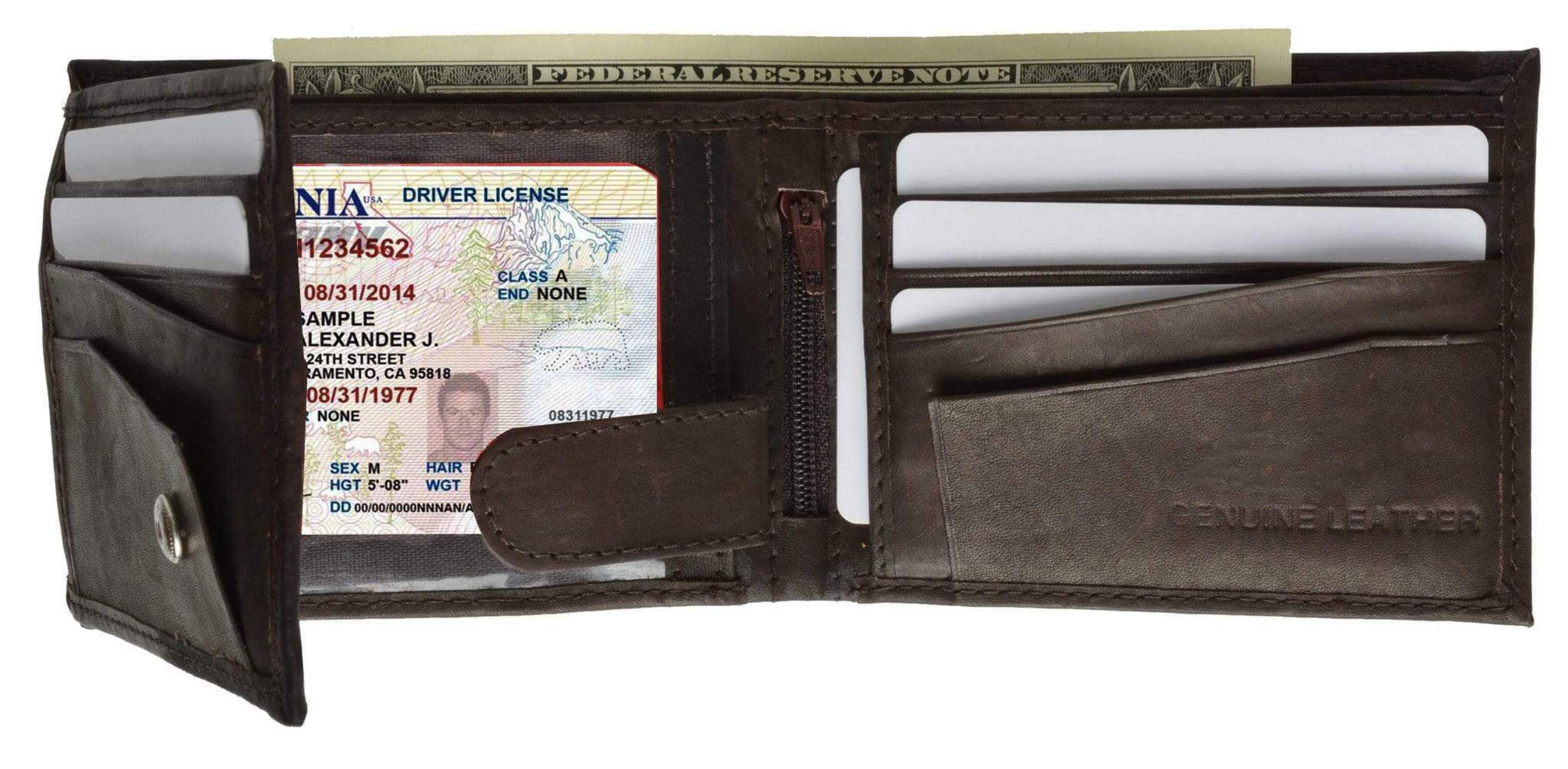 RFID Blocking Genuine Leather Bifold Wallet ID Card Center Out Card ...