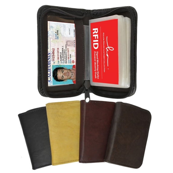 RFID Blocking Genuine Leather Business Card Holder Clear Plastic ...