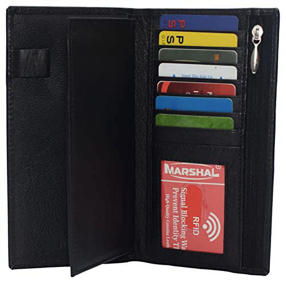 RFID Blocking Genuine Leather Long Bifold Checkbook Organizer Wallet ...