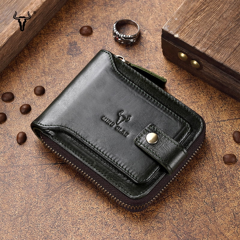 RFID Blocking Genuine Leather Men's Small Wallet Anti Theft Multi Card ...