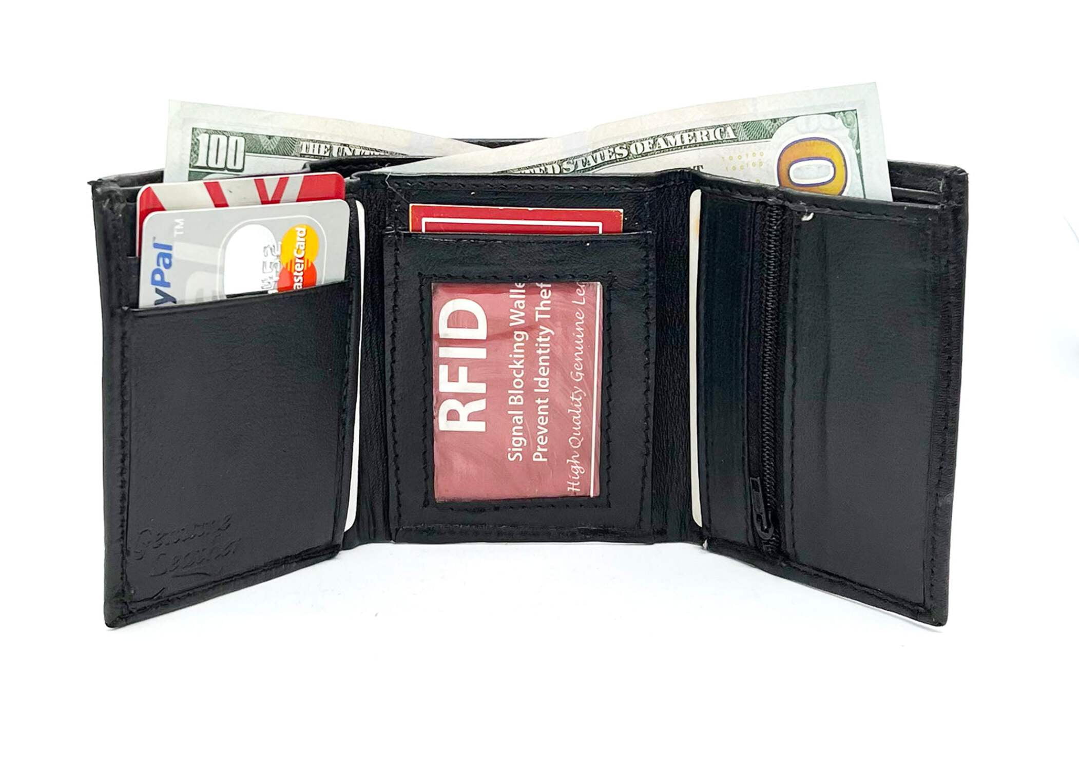 RFID Blocking Genuine Leather Men's Trifold Wallet Credit Card Holder ...