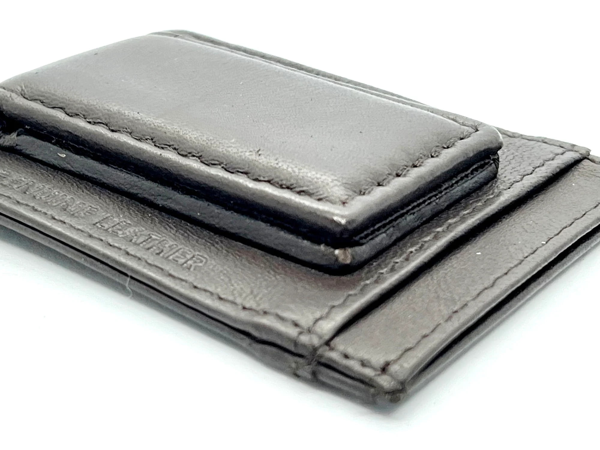 RFID Blocking Genuine Leather Money Clip ID Card Holder Slim Flat ...