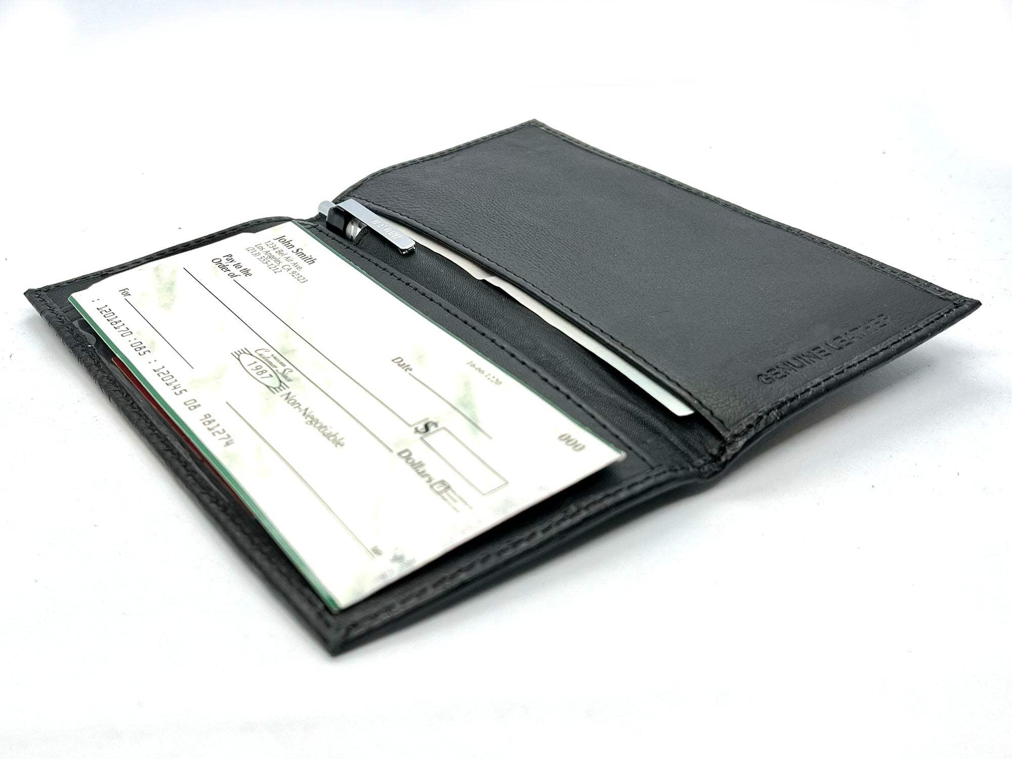 RFID Blocking Genuine Leather Standard Checkbook Cover Holder Thin ...