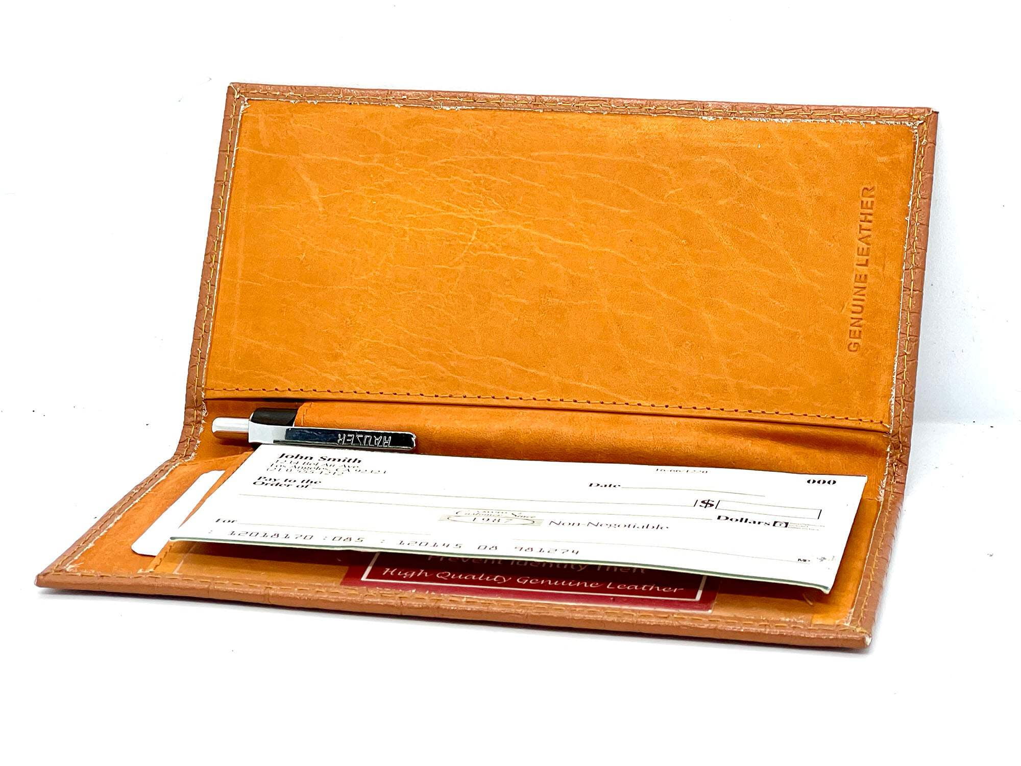 RFID Blocking Genuine Leather Standard Checkbook Cover Holder Thin ...
