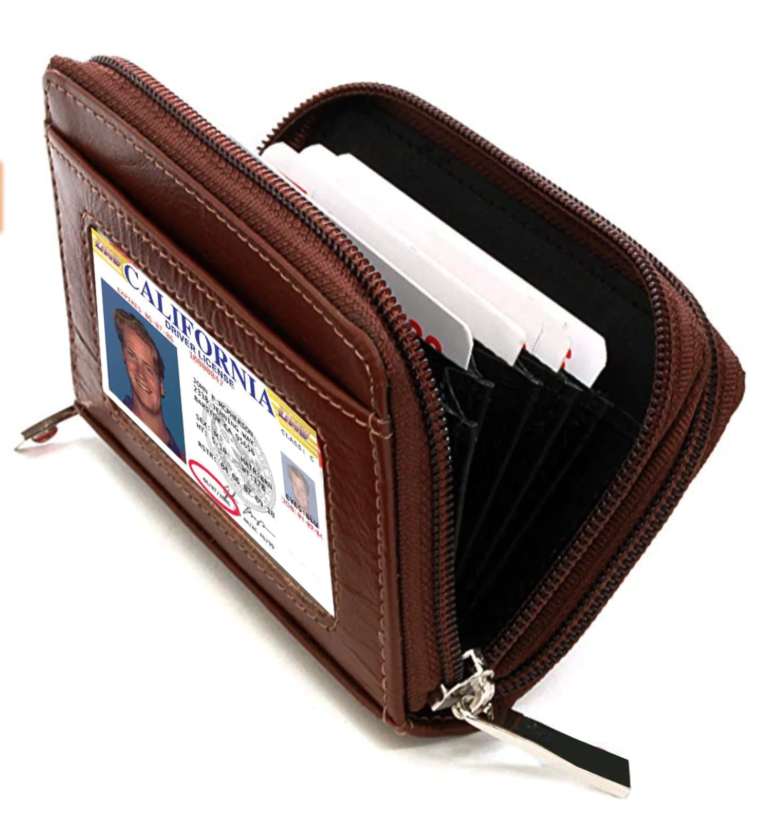 RFID Blocking Genuine Leather Women's Accordion Wallet Zip Fan Open ...