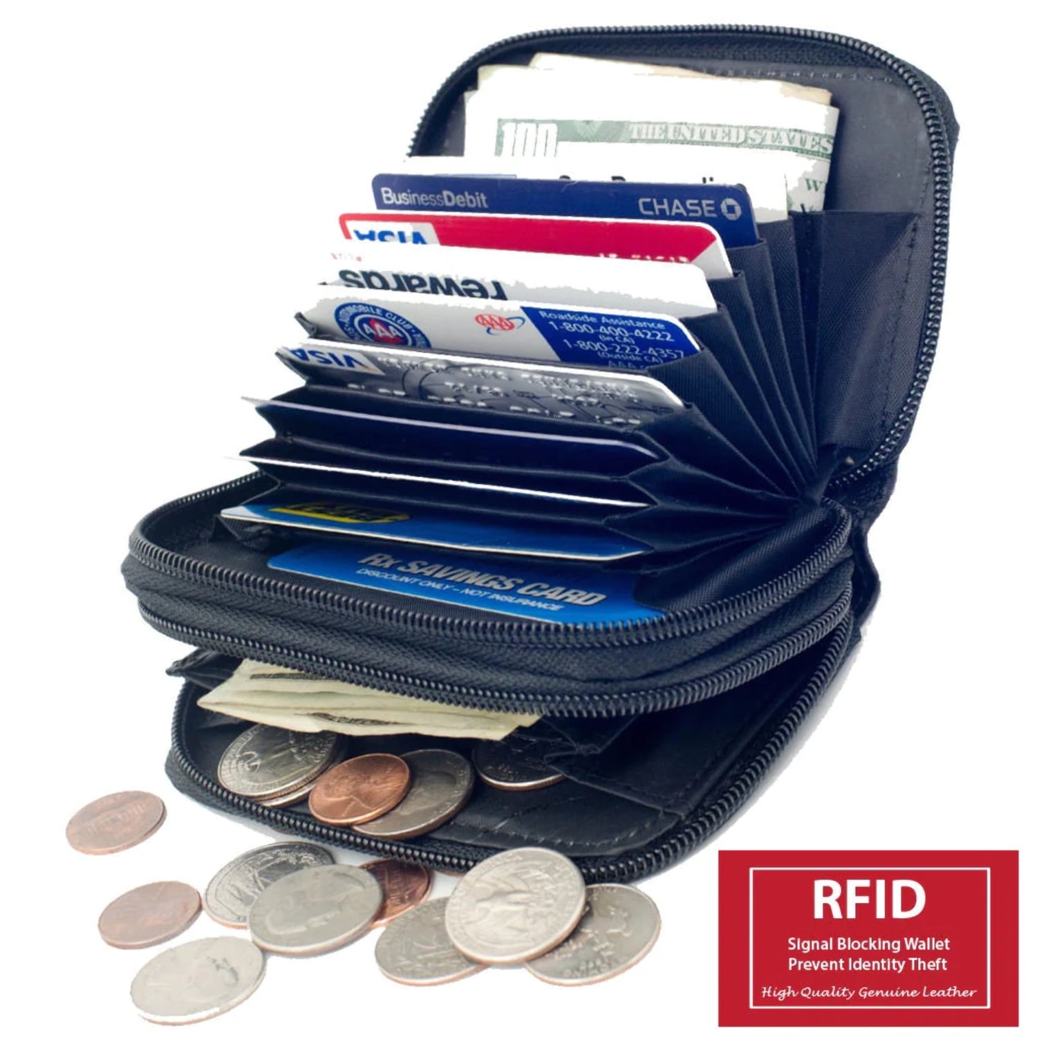 RFID Blocking Genuine Leather Women's Large Change Purse Clasps Open ...