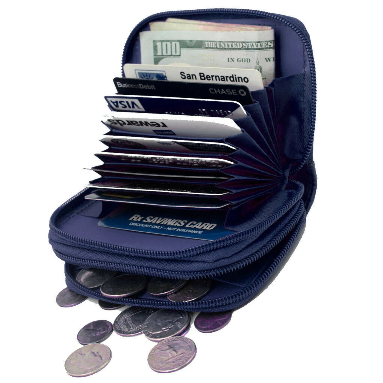 RFID Blocking Genuine Leather Women's Large Change Purse Clasps Open ...